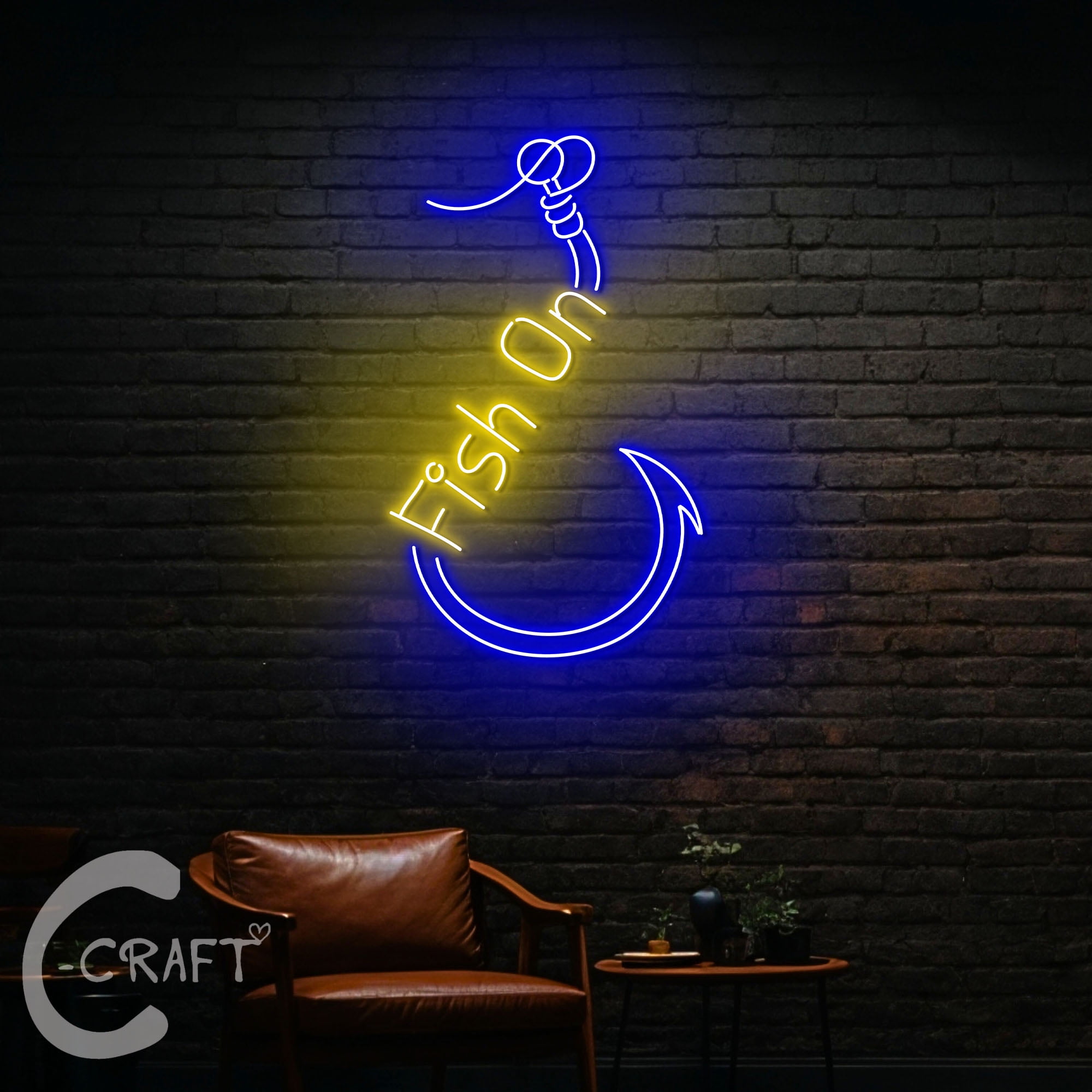 C-CRAFT Fish Hook Neon Led Light Up 40 inch for Fishing Club Fisherman ...