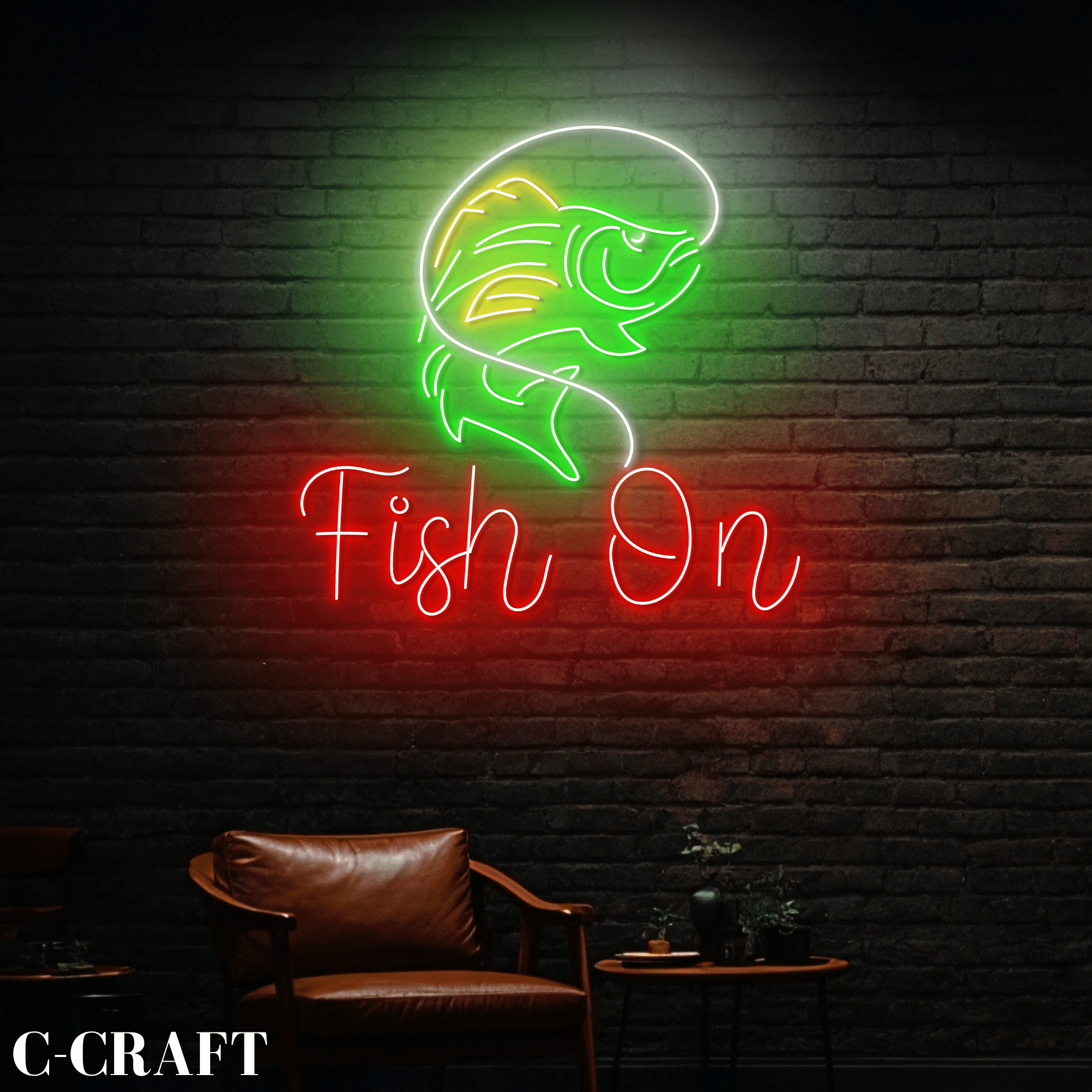 C-CRAFT Fish On Neon Led Light Sign for Fishing Shop Wall Art Decor ...