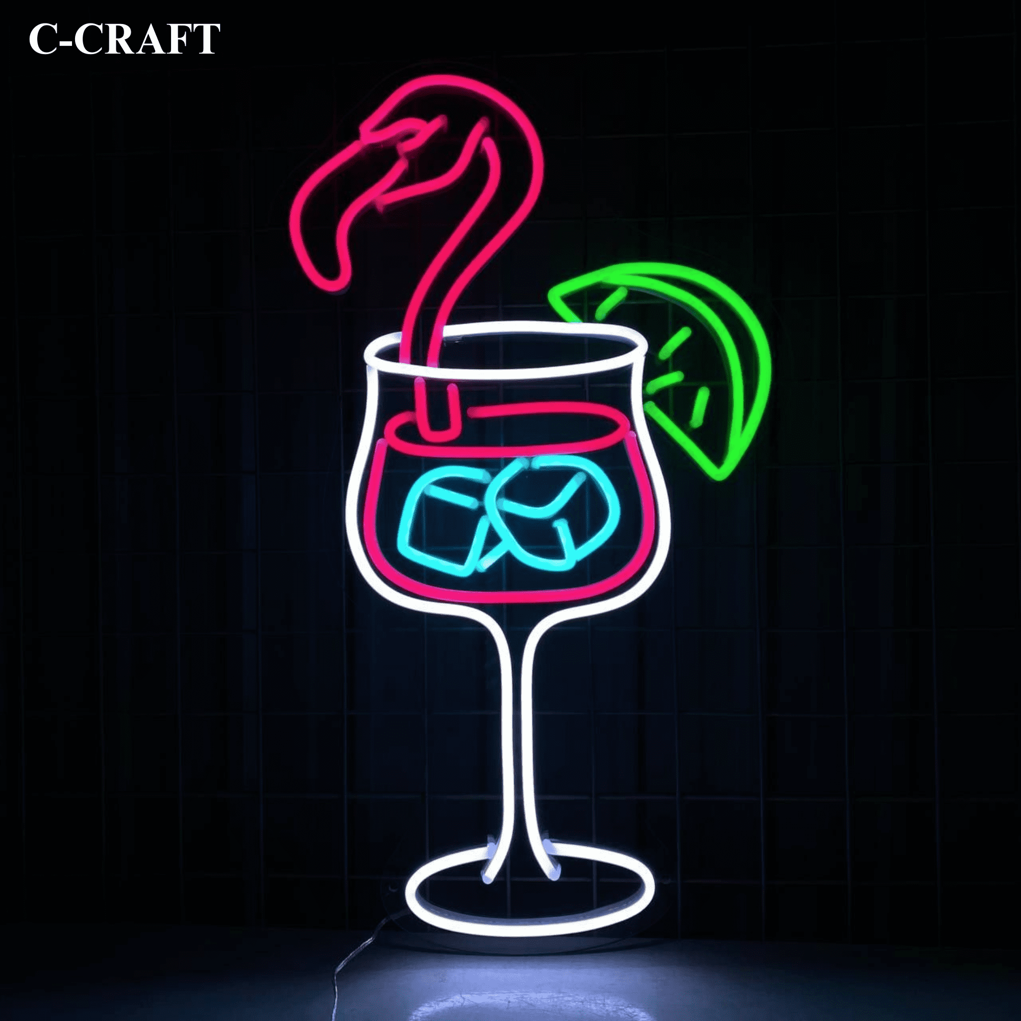 C-CRAFT Flamingo Cocktail Neon LED Light Acrylic Wall Decorations For ...