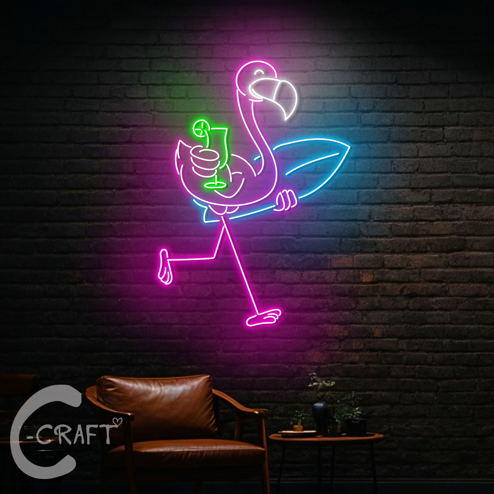 C-CRAFT Flamingo Cocktail Surfboard Neon Led Light Up 40 inch for ...