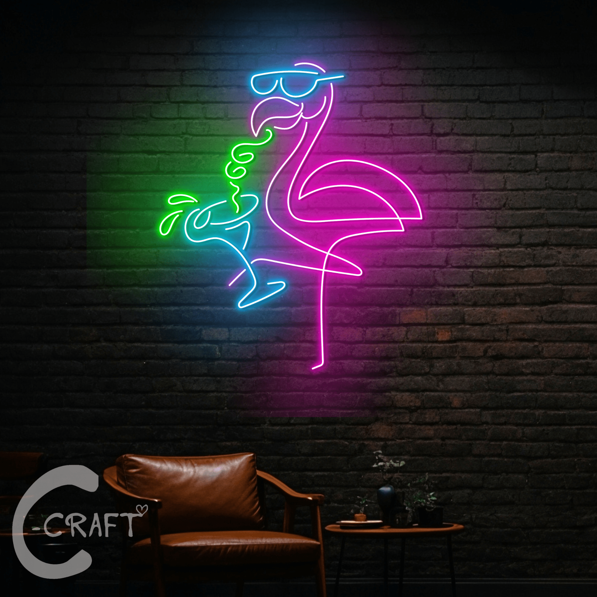 C-CRAFT Flamingo Drink Cocktail Neon Led Light Up 38 inch for Cocktail ...