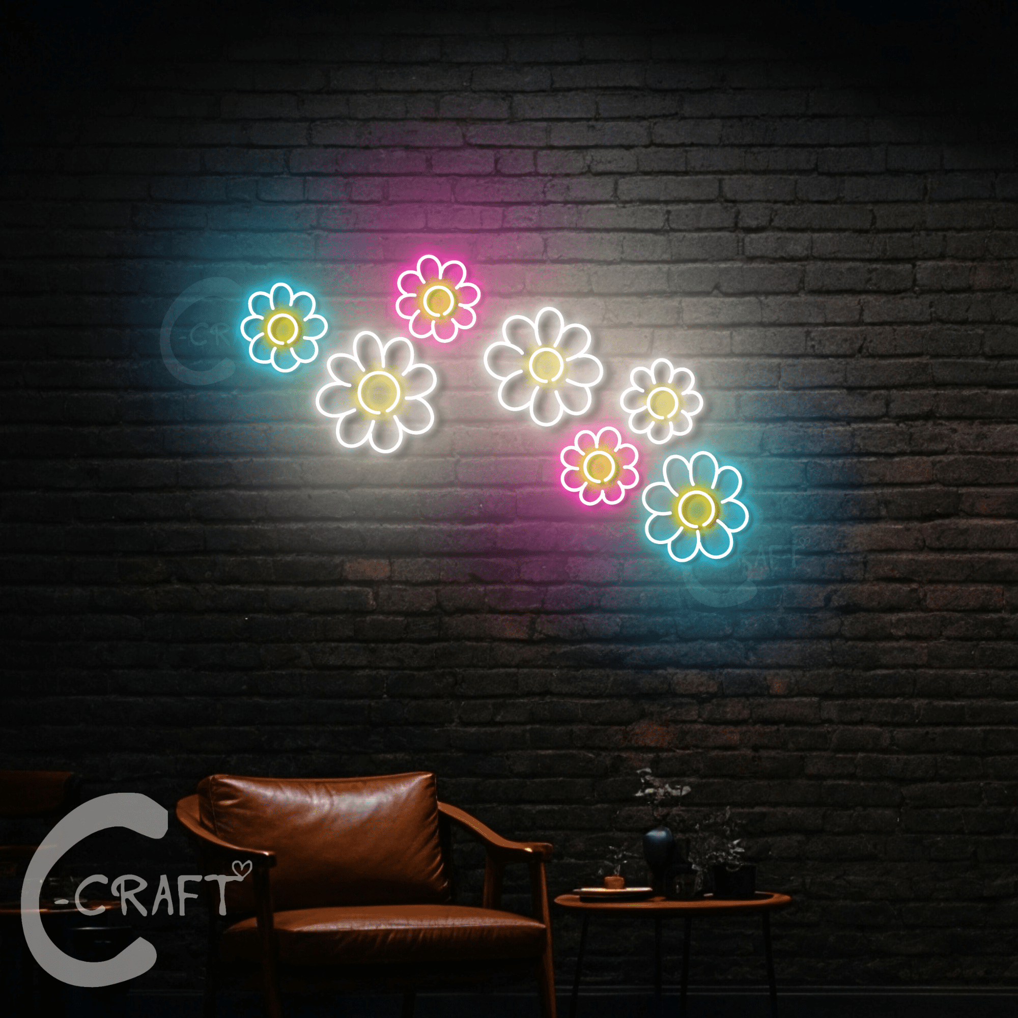 C-CRAFT Flowers Neon Sign Led Light Up 25 inch for Flower Shop Wall Art ...