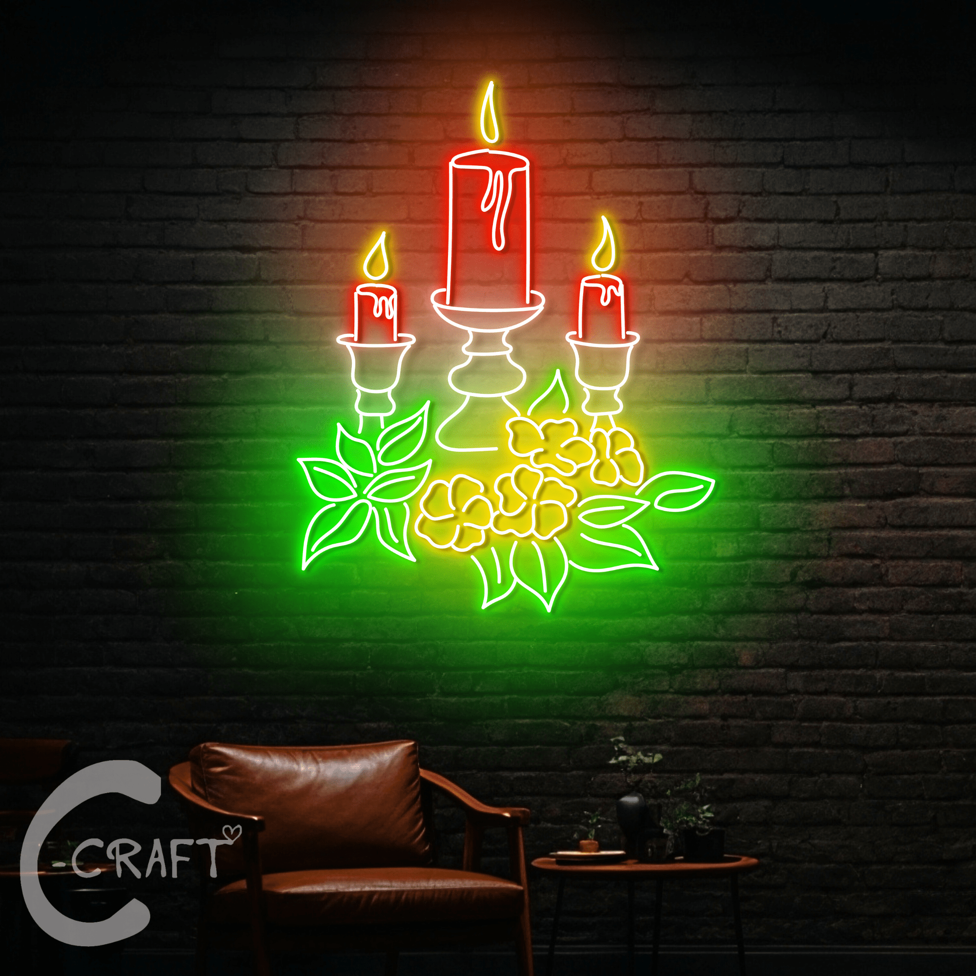 C-CRAFT Floral Christmas Candle Neon Sign LED Light 35 inch for ...