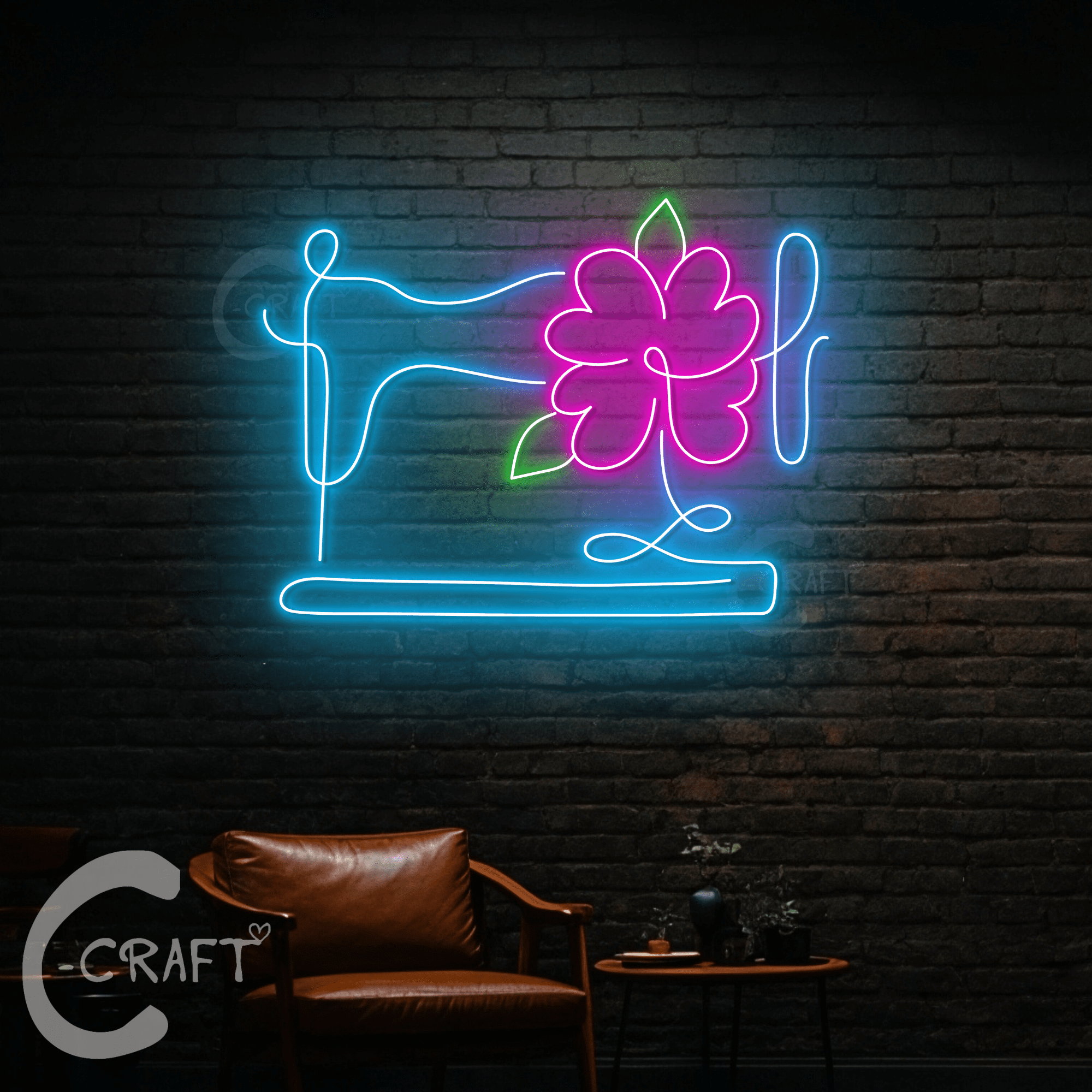 C-CRAFT Floral Sewing Machine Neon Sign Led Light Up 40 inch for Tailor ...