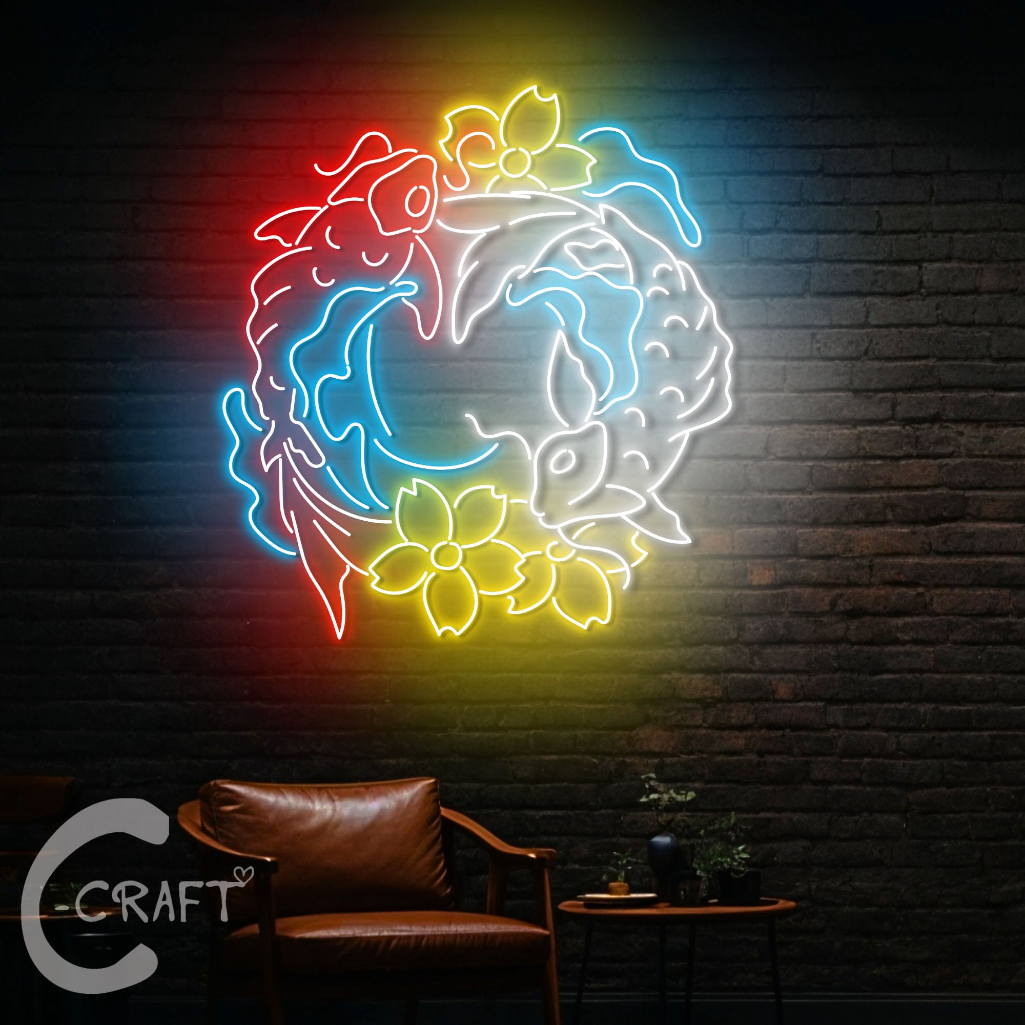 C-CRAFT Floral Yin Yang Koi Fish Neon Led Light Up 38 inch for Koi Fish ...