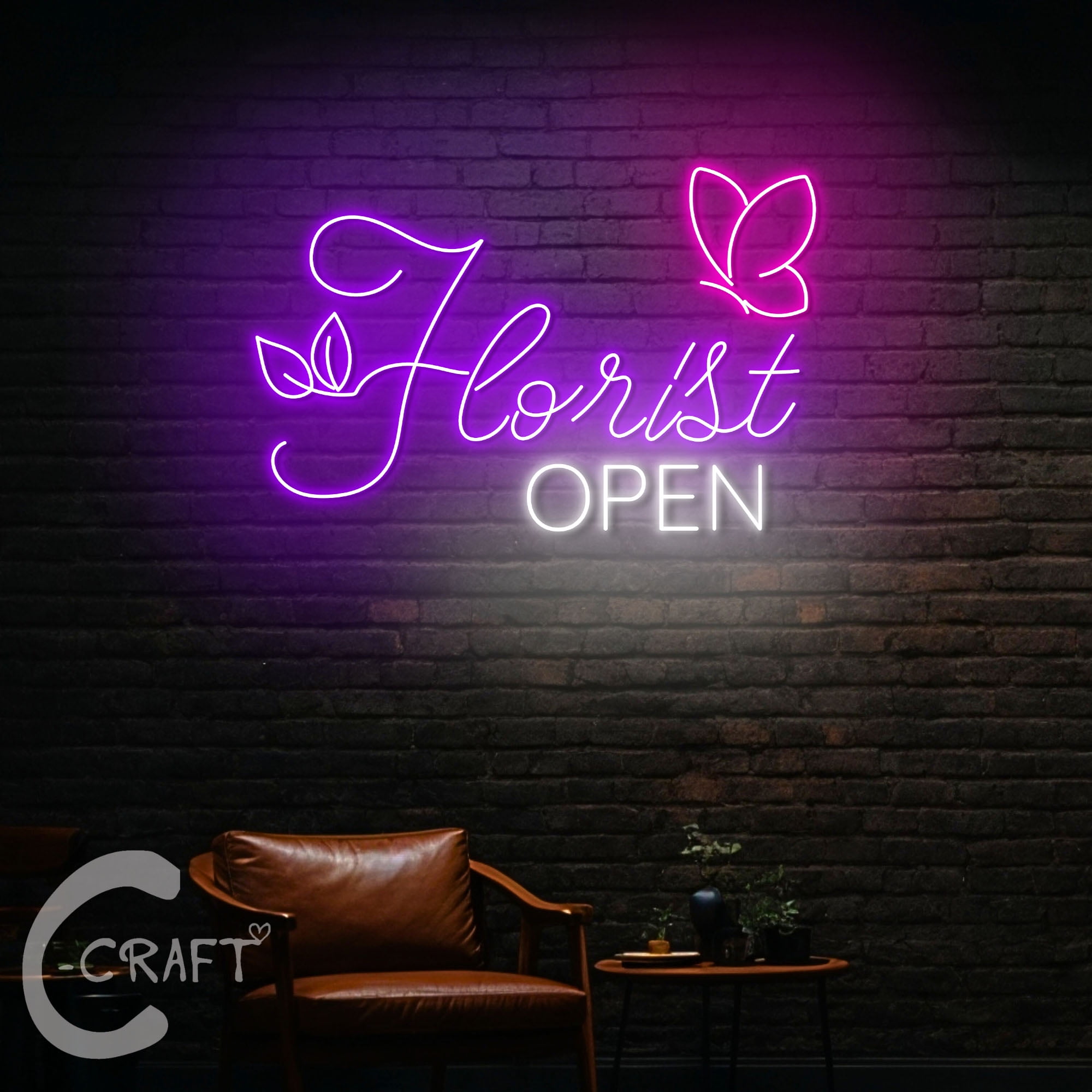 C-CRAFT Florist Open Neon Sign LED Light 20 inch for Flower Shop Wall ...