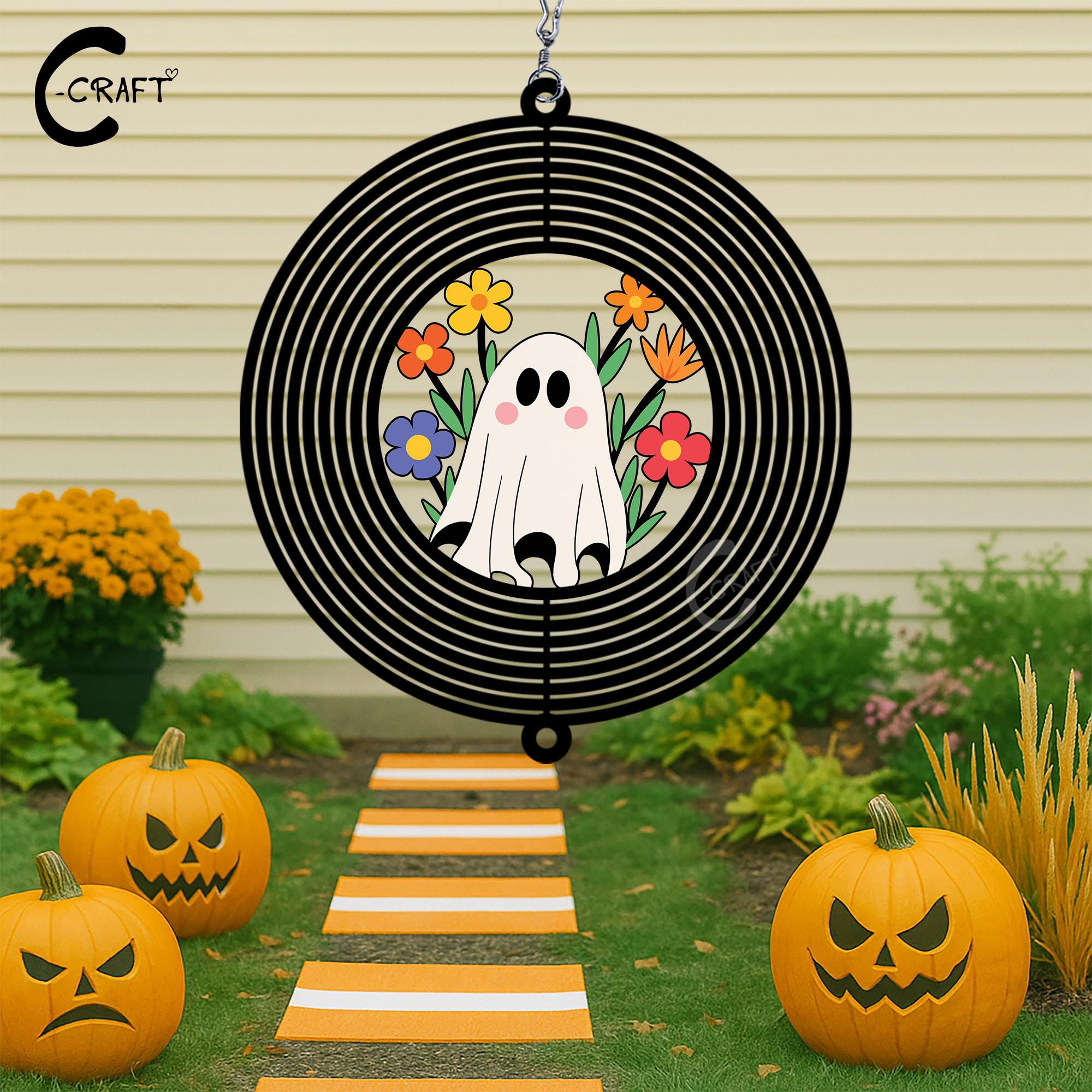 C-CRAFT Flower Ghost Wind Spinner 18 Inches, Spooky Yard Art for ...