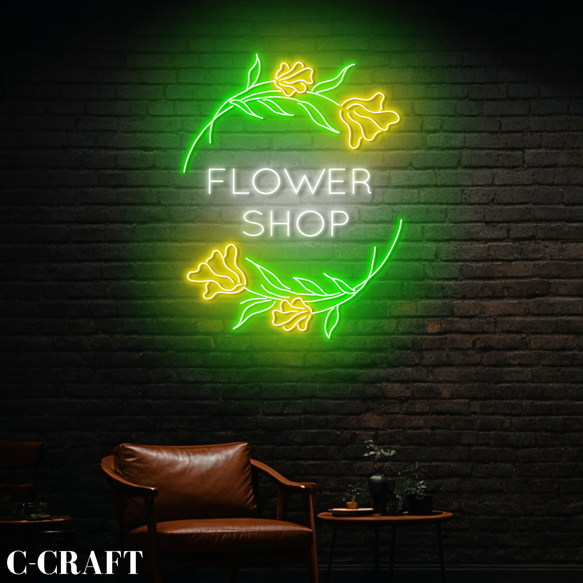C-CRAFT Flower Shop Logo Neon Led Light Sign for Open Florist Shop Wall ...