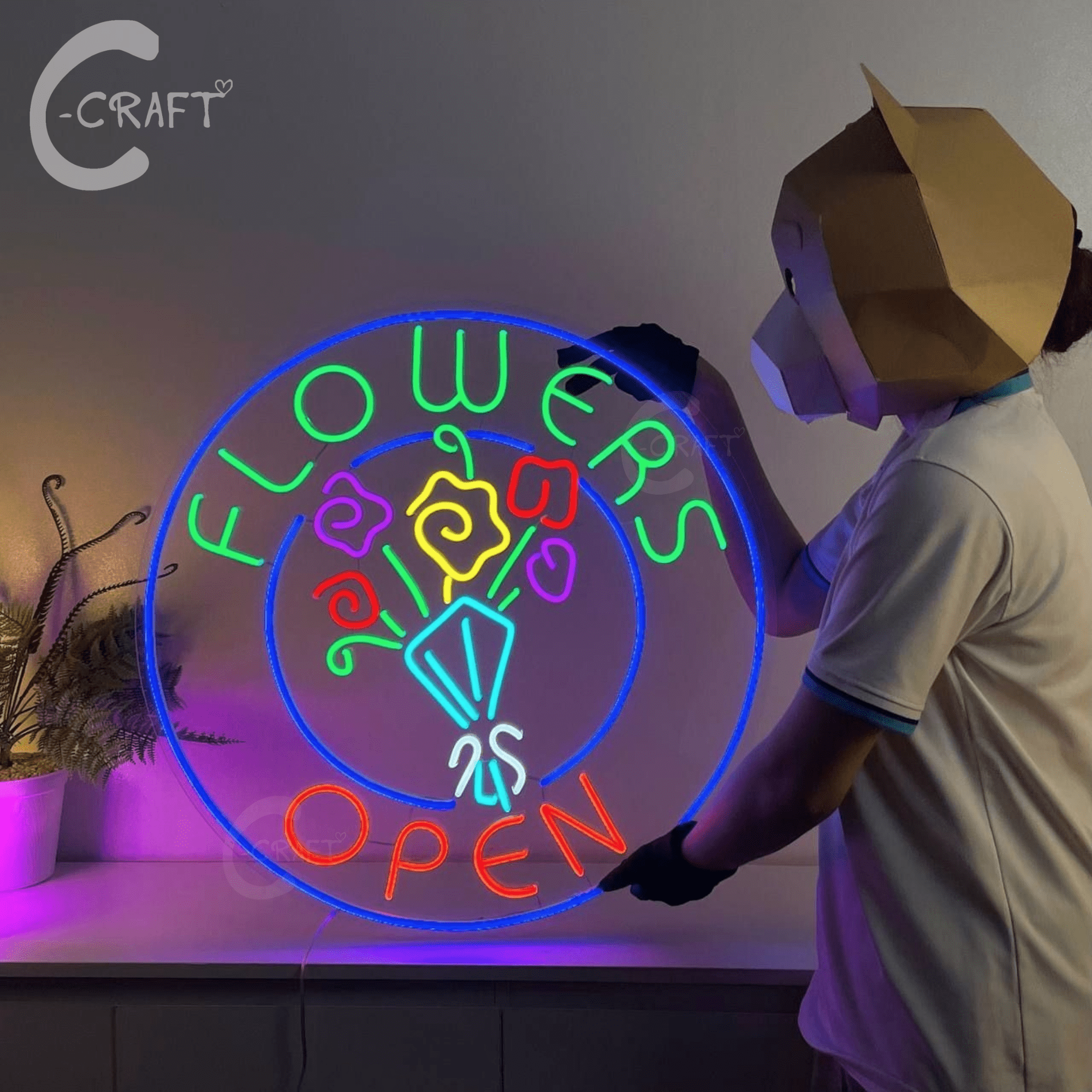 C-CRAFT Flowers Open Neon Light Led Sign 38 inch for Flower Shop Wall ...