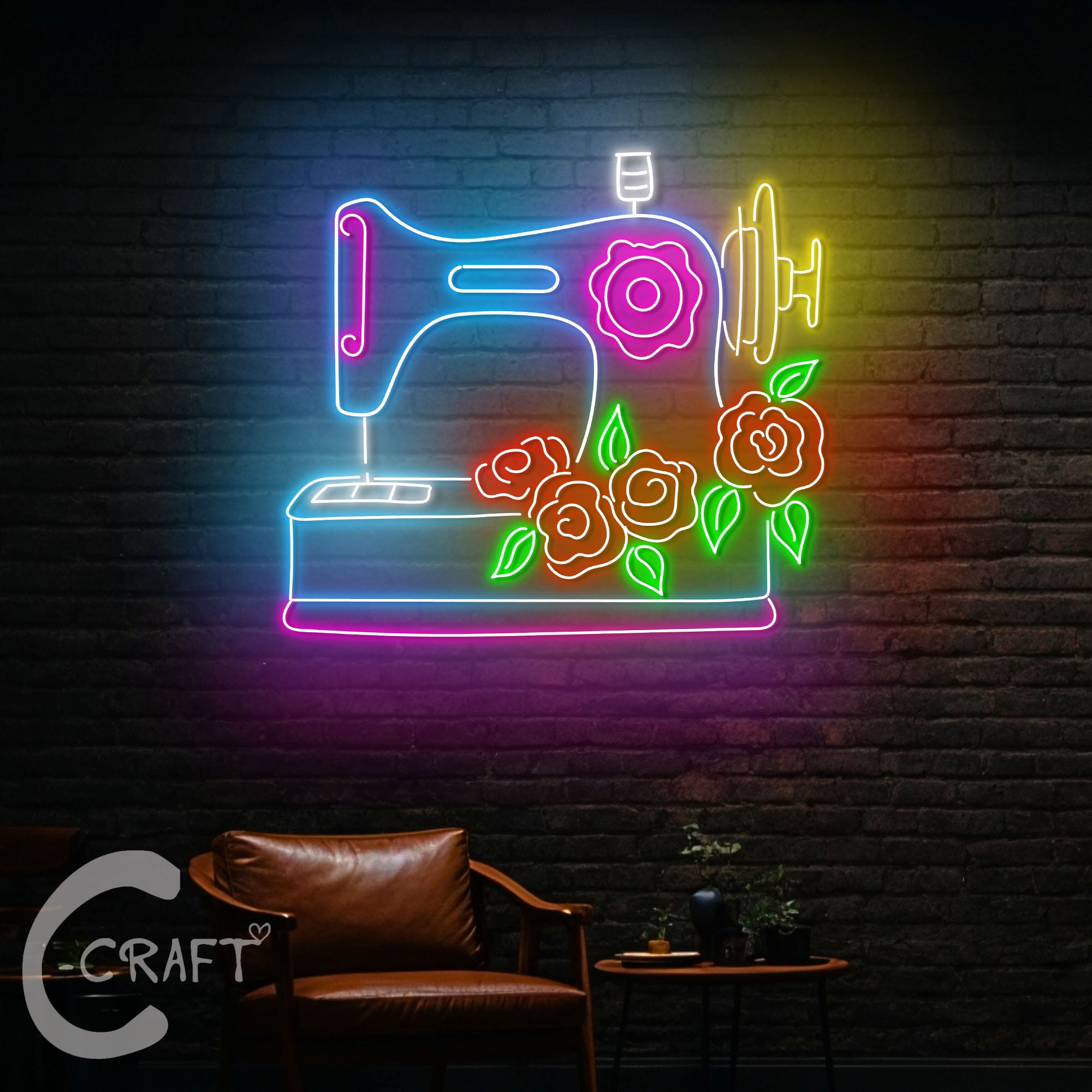 C-CRAFT Flowers Sewing Machine Neon Led Light Up 25 inch for Clothing ...