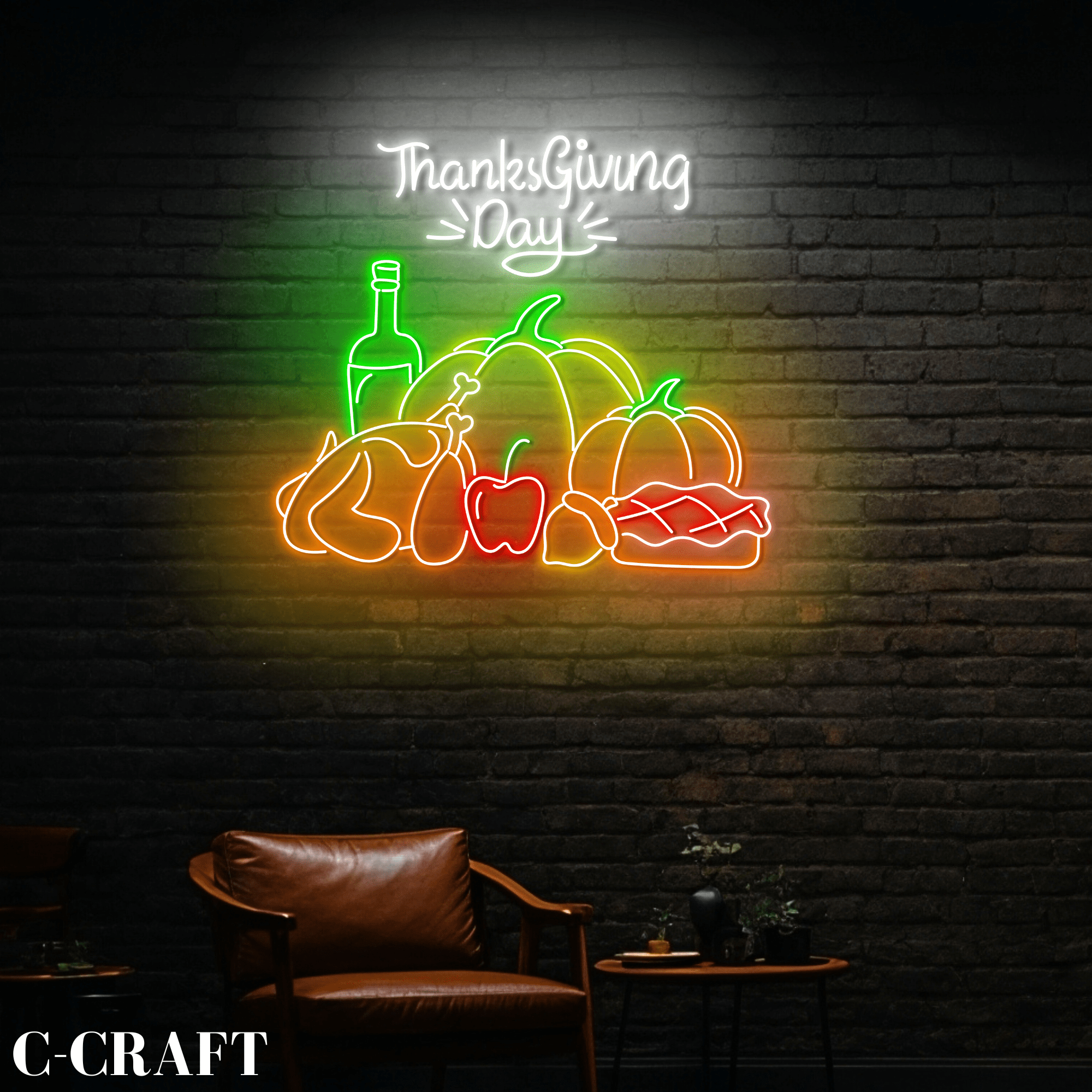 C-CRAFT Food Thanksgiving Neon Sign LED Light Acrylic Wall Decorations ...