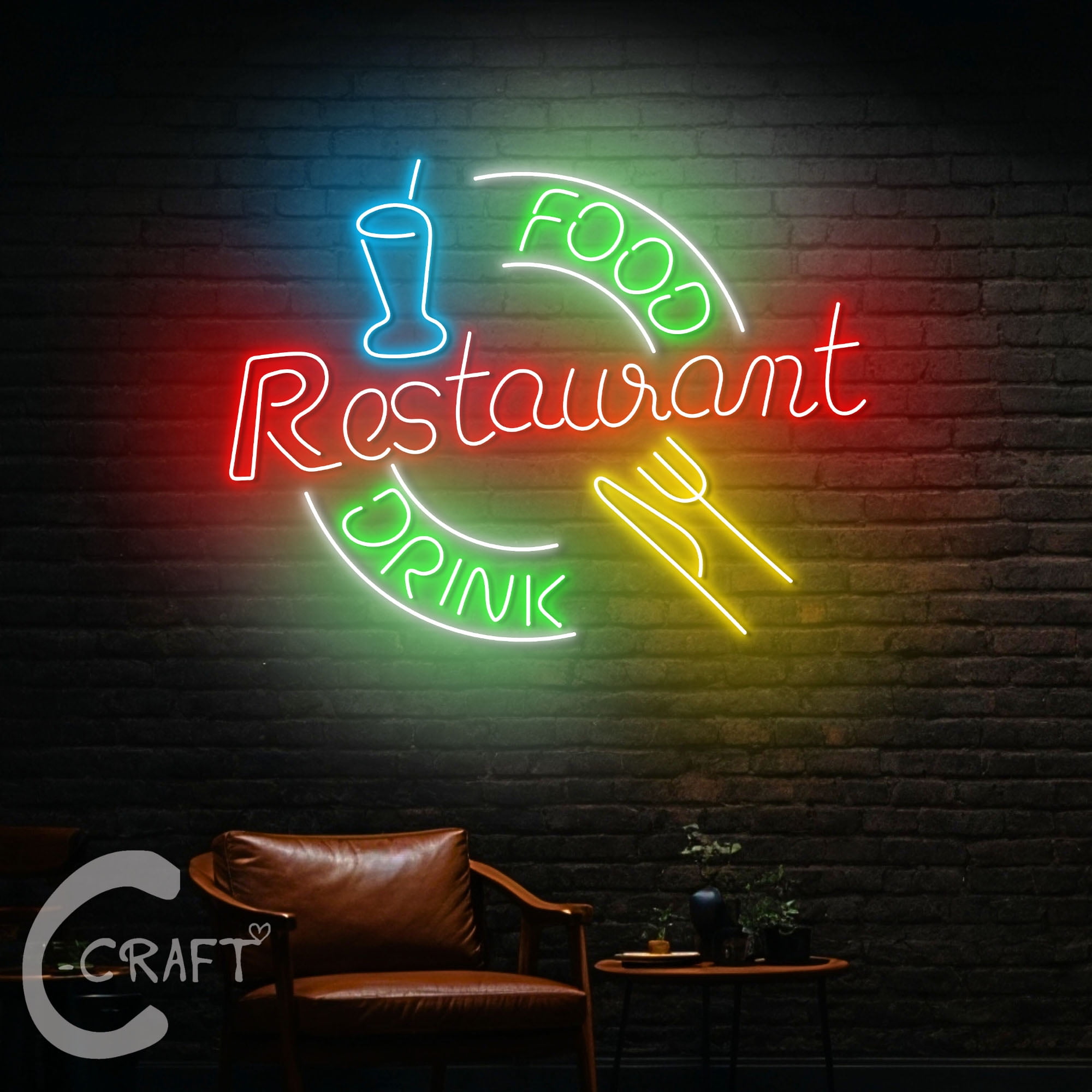 C-CRAFT Food and Drink Neon Led Light Up 30 inch for Restaurant Diner ...