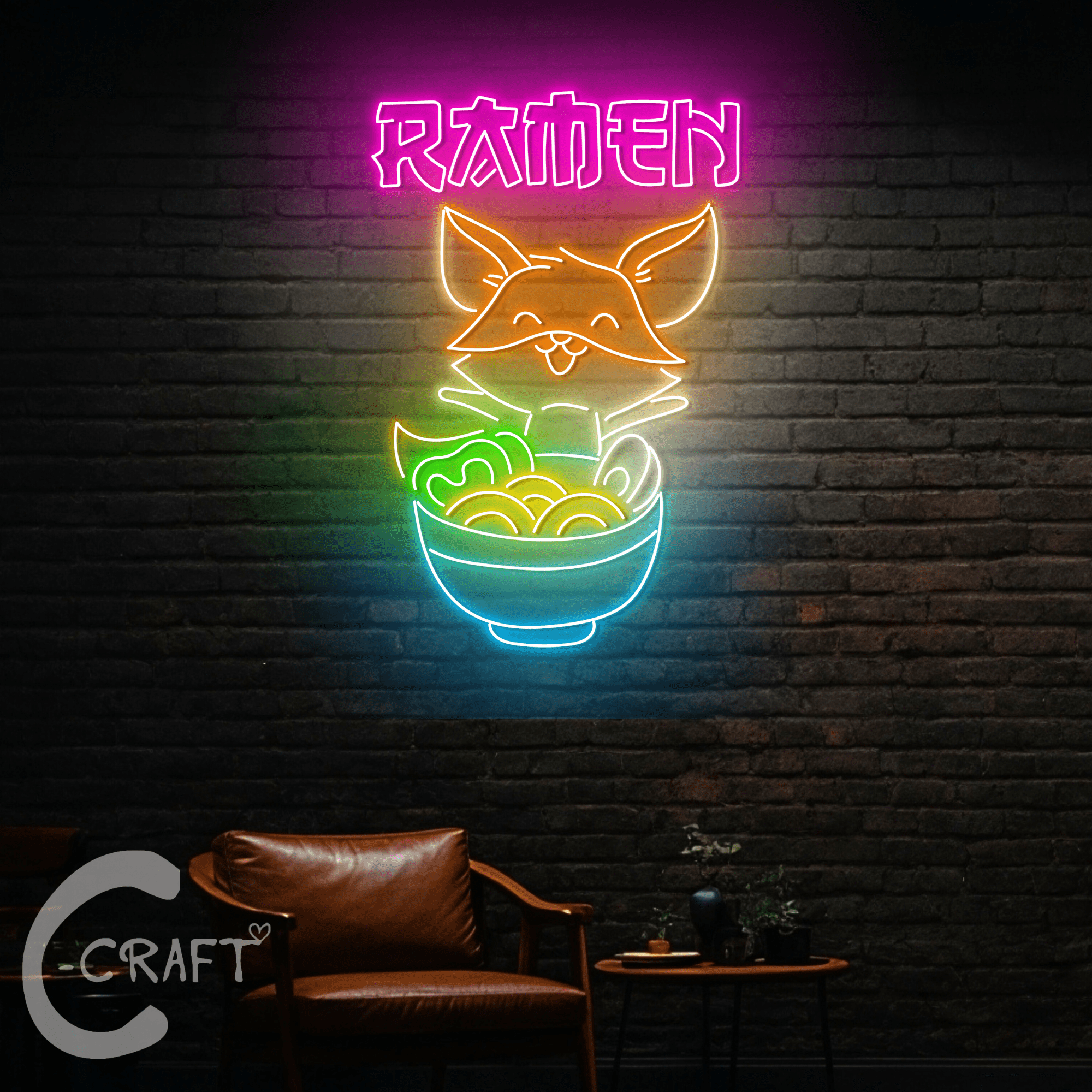 C-CRAFT Fox Eat Ramen Neon Led Light Up 40 inch for Ramen Noodle ...