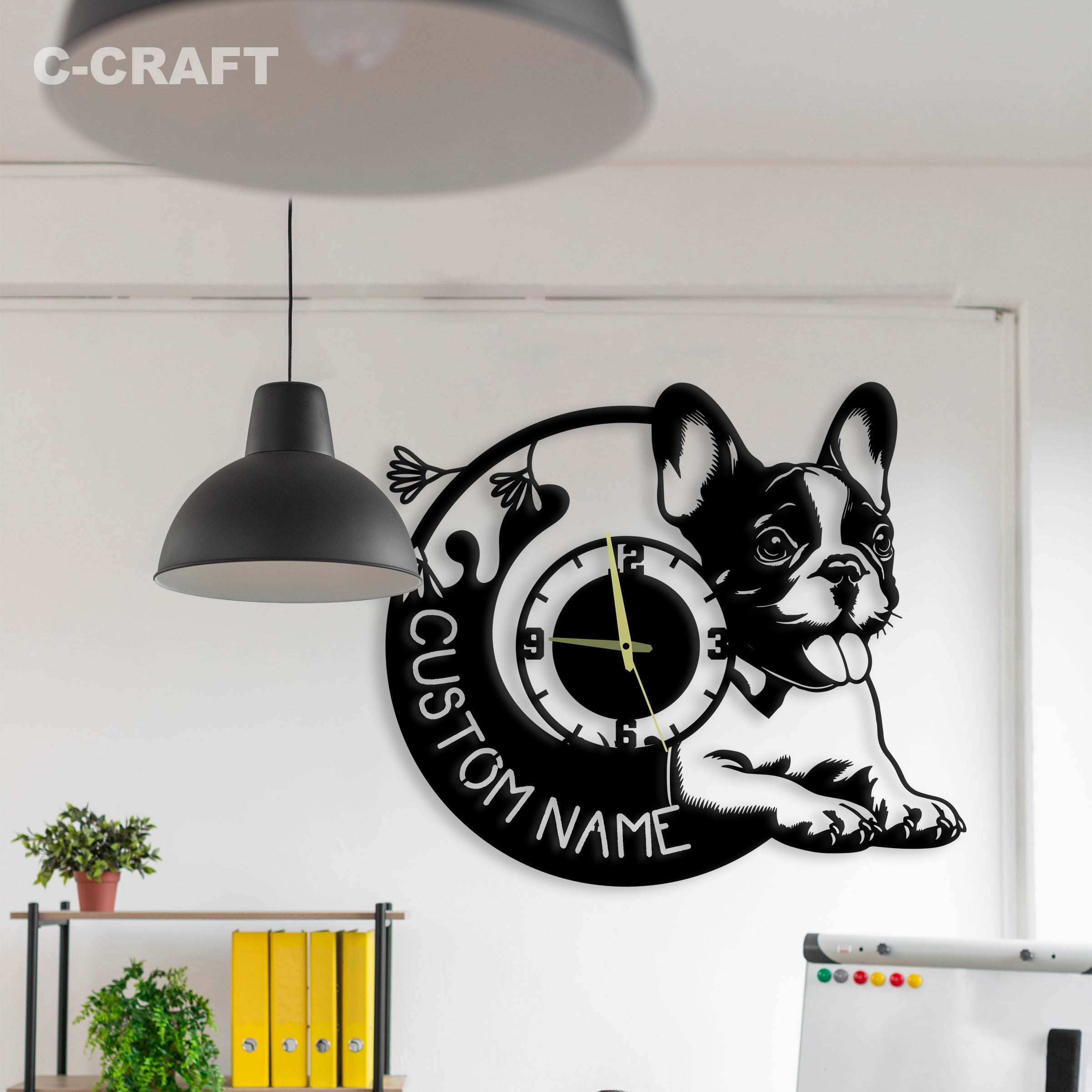 C-CRAFT French Bulldog Dog Metal Modern Wall Clock Silent 14 Inch for ...