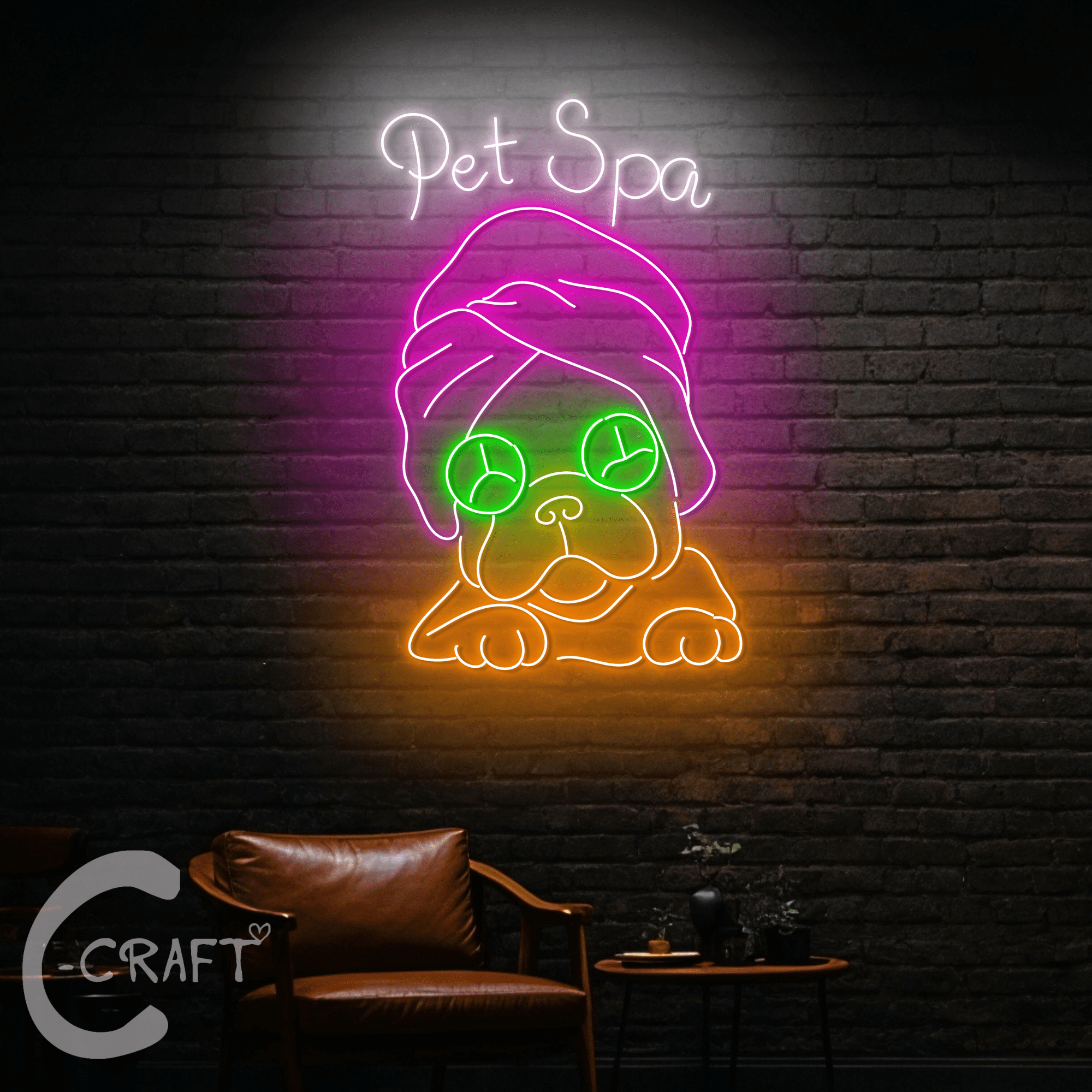 C-CRAFT French Bulldog Shower Neon Led Lights 25 inch for Pet Grooming ...