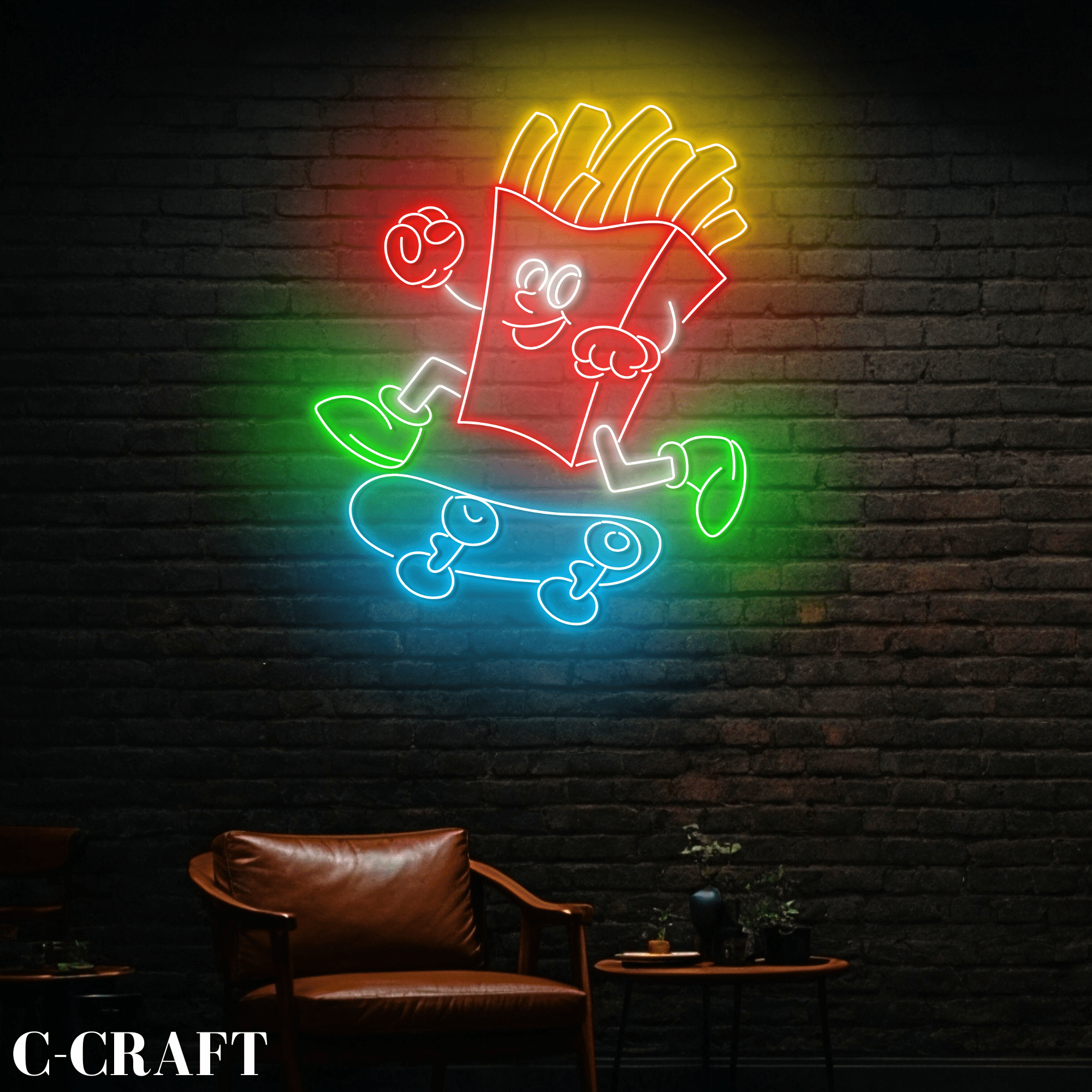 C-CRAFT French Fries Skateboarding Neon Sign Led Light Sign Wall Art ...