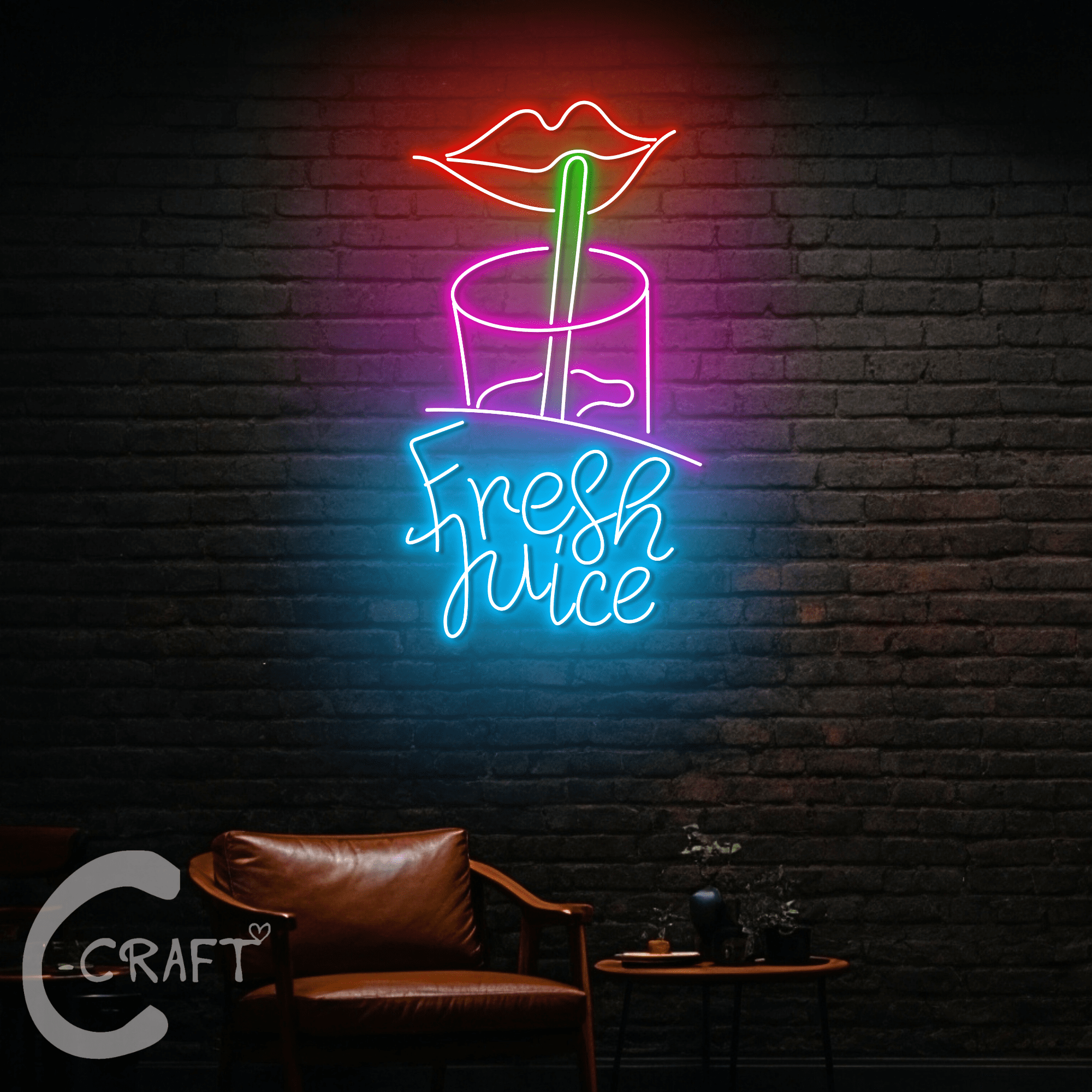 C-CRAFT Fresh Juice Neon Led Light Up 20 inch for Juice Shop Wall Decor ...
