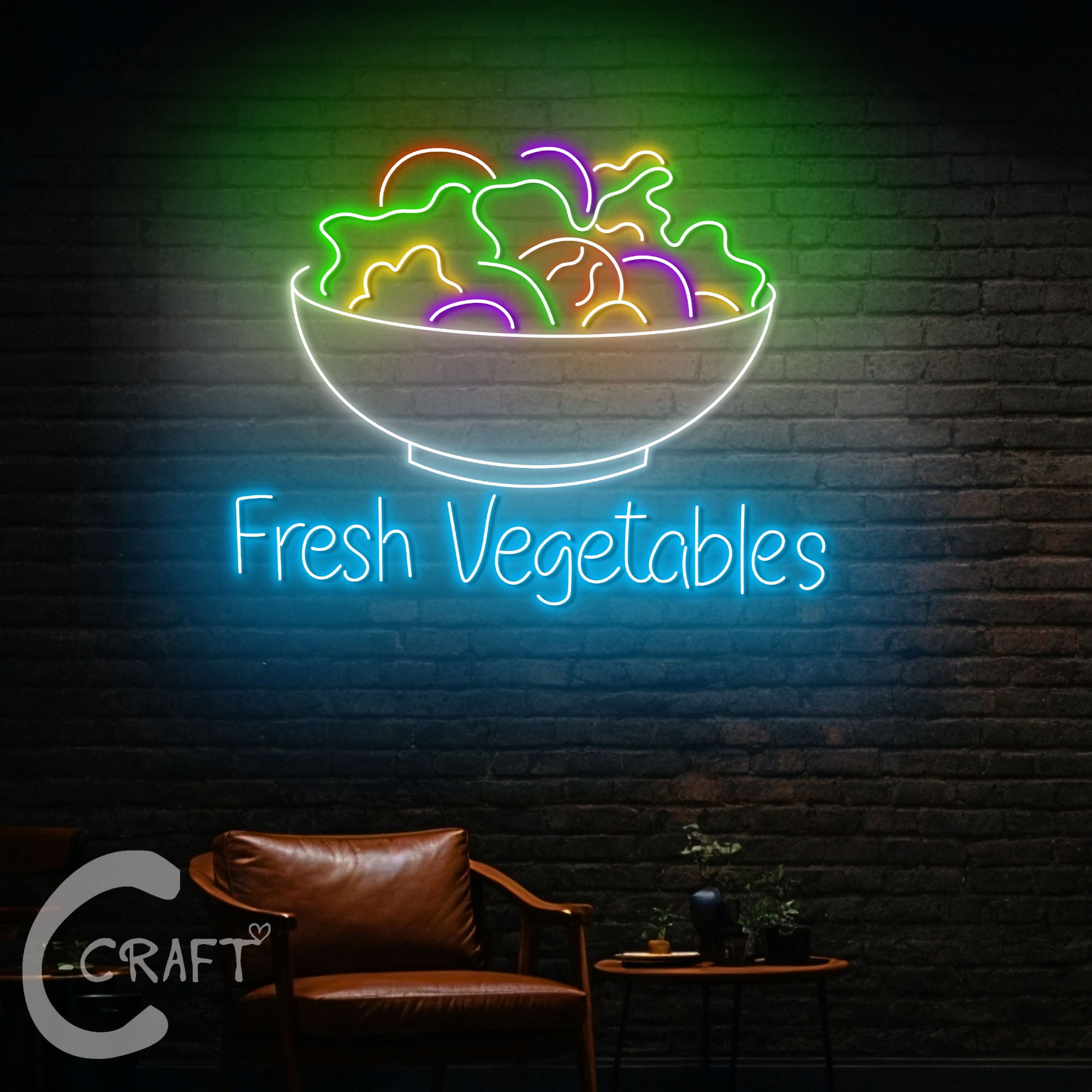 C-CRAFT Fresh Vegetables Neon Sign LED Light 25 inch for Vegetable ...