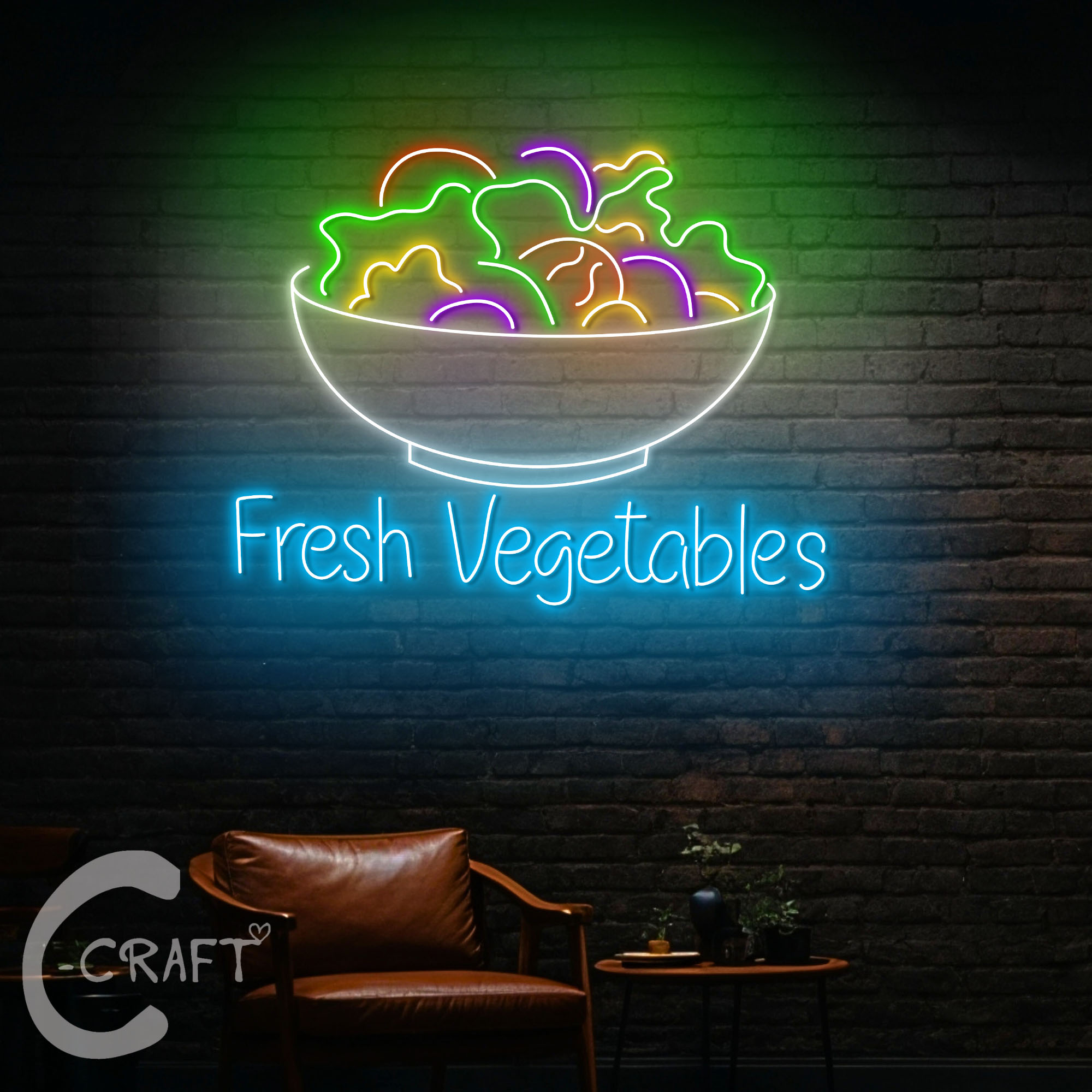 C-CRAFT Fresh Vegetables Neon Sign LED Light 33 inch for Vegetable ...