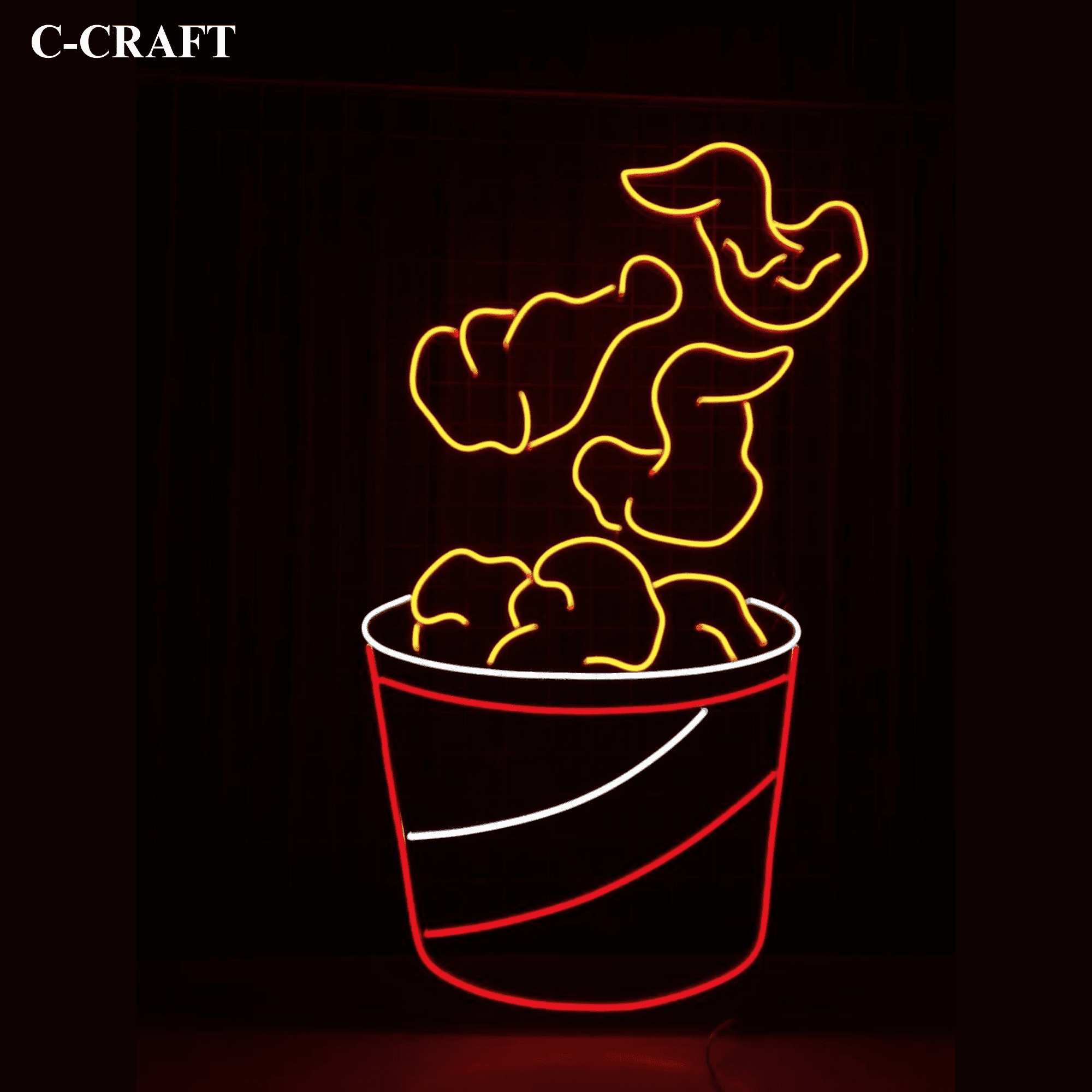 C-CRAFT Fried Chicken Bucket Neon LED Light Acrylic Wall Decorations ...