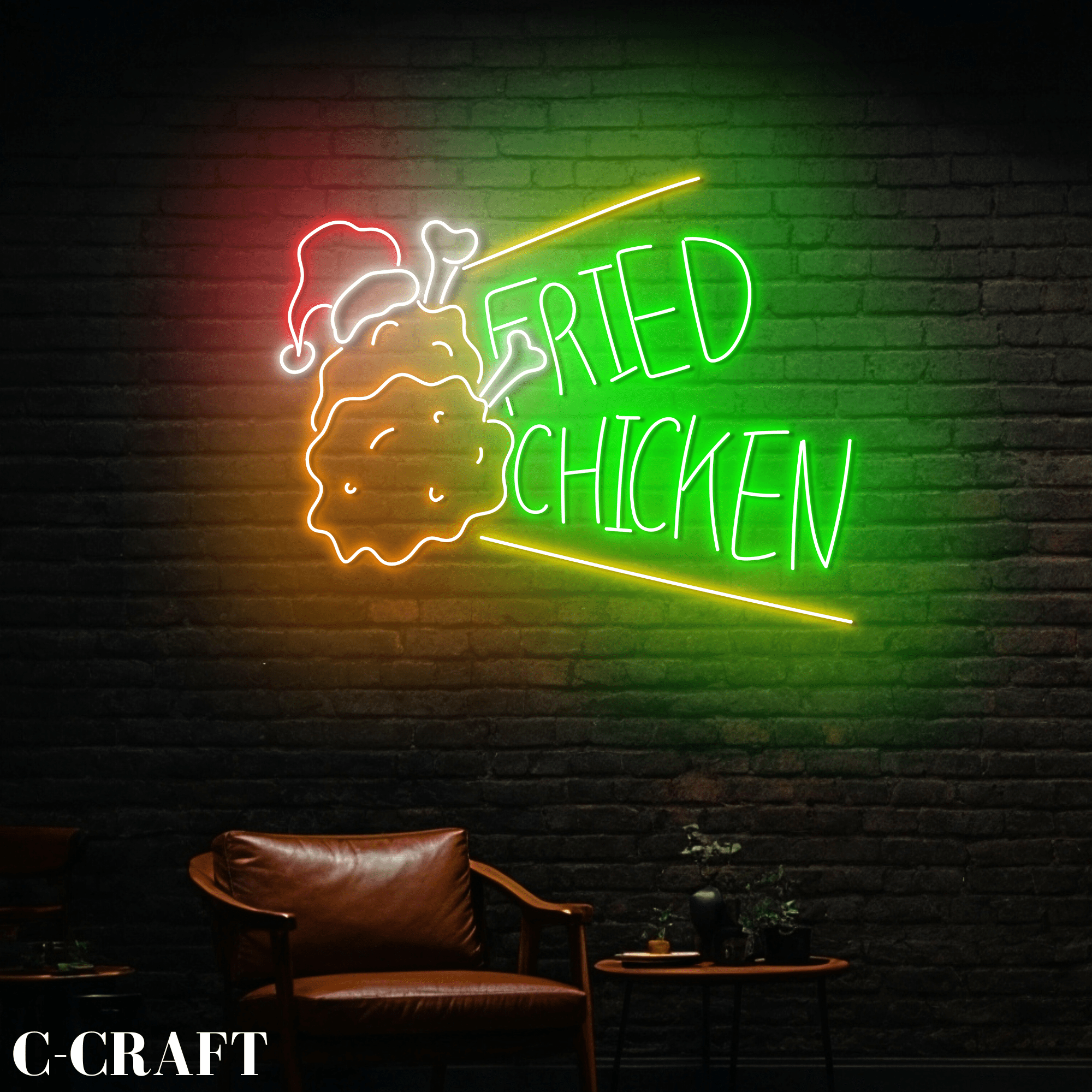 C-CRAFT Fried Chicken Christmas Wall Art Led Light Neon Sign For ...