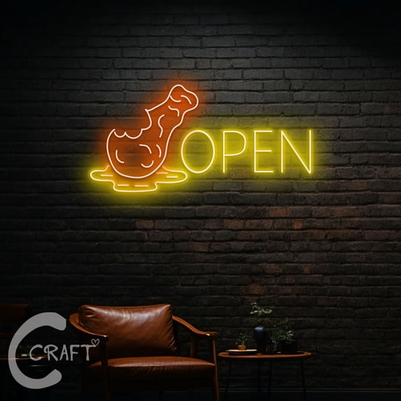 C-CRAFT Fried Chicken Open Neon Sign LED Light 23 inch for Chicken ...