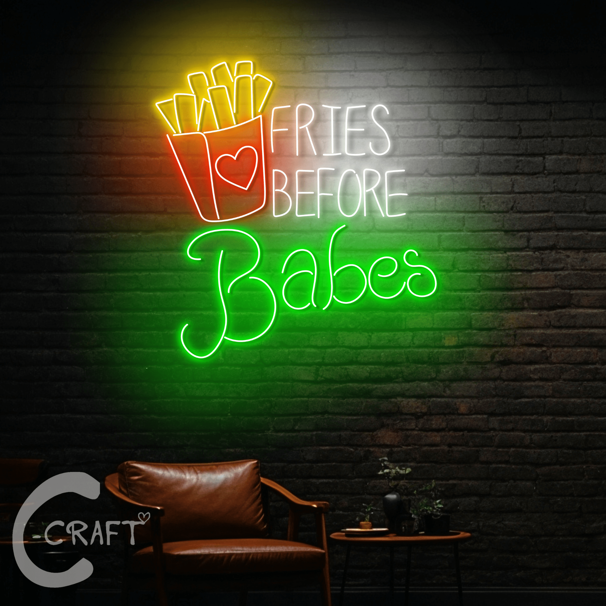 C-CRAFT Fries Before Babes Neon Led Light Up 33 inch for French Fries ...