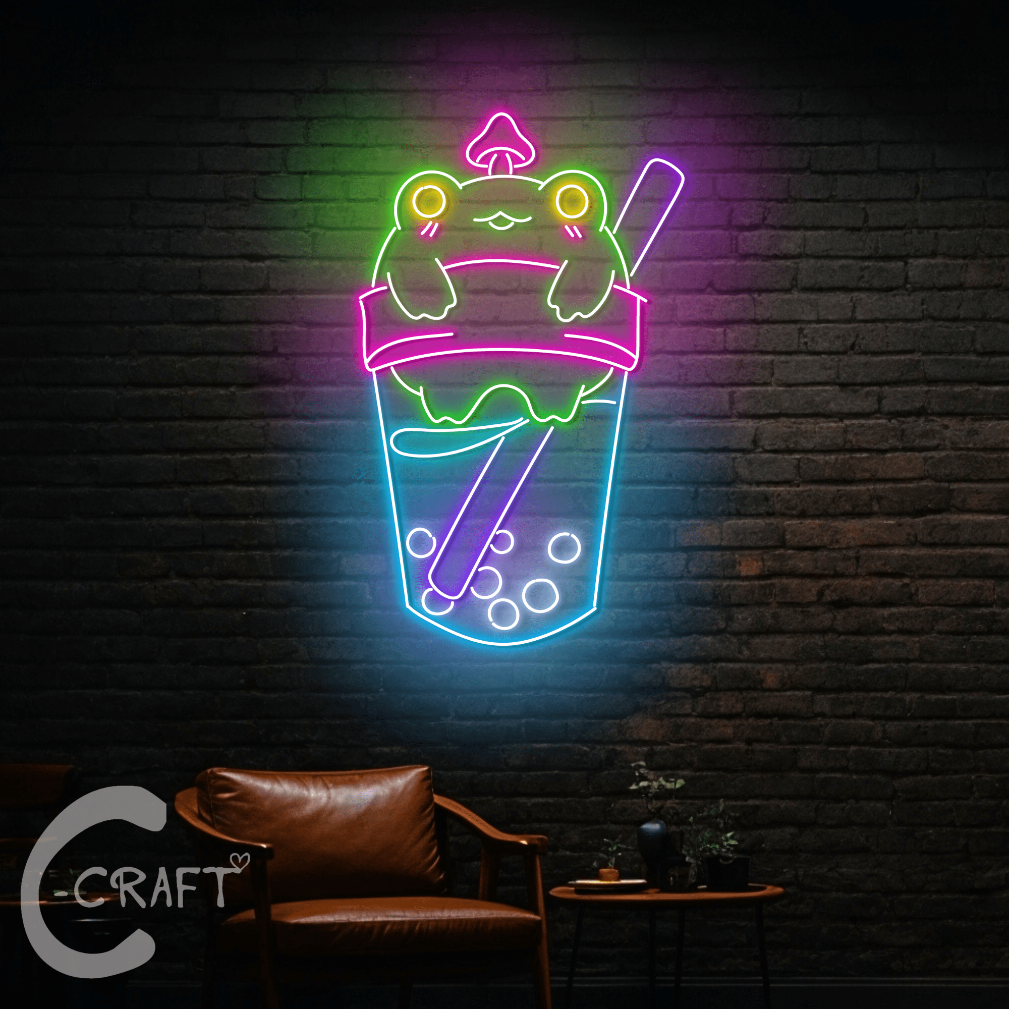 C-CRAFT Frog Boba Tea Neon Led Light Up 35 inch for Boba Tea Shop Decor ...