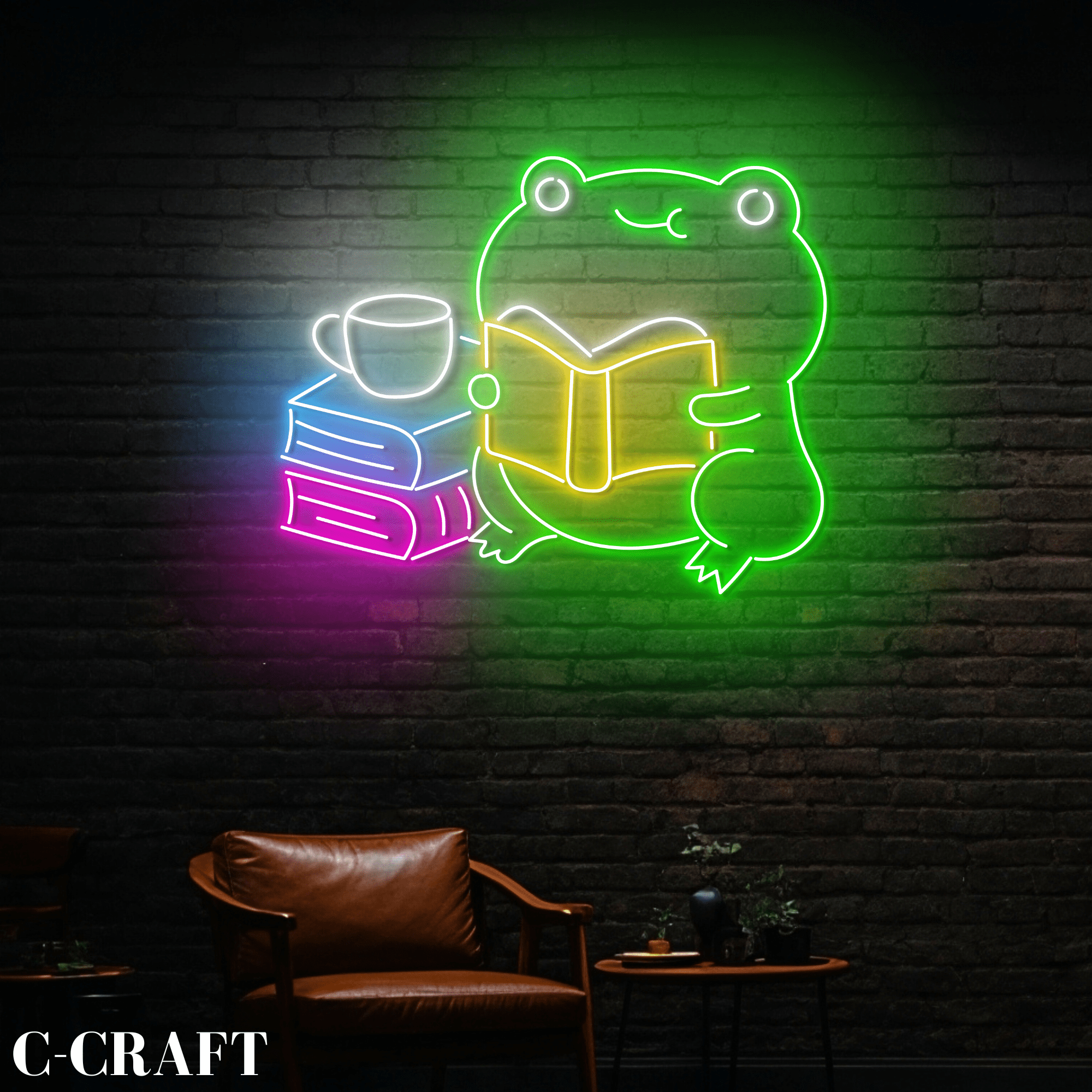 C-CRAFT Frog Book Coffee Neon Led Light for Book Store & Bedroom Wall ...