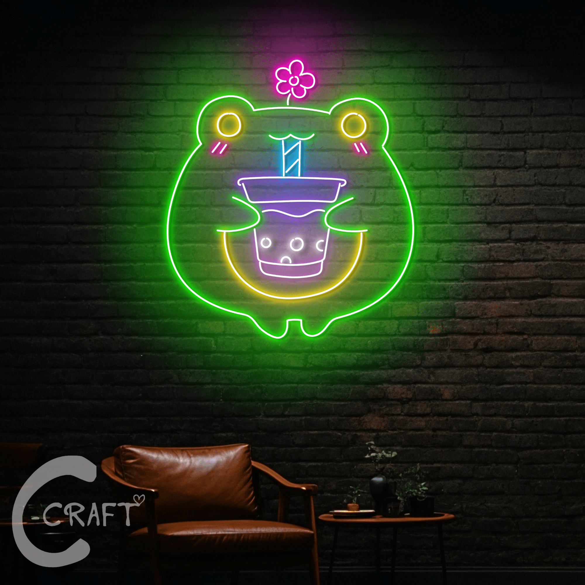 C-CRAFT Frog Drink Boba Neon Led Light Up 38 inch for Boba Tea Shop ...