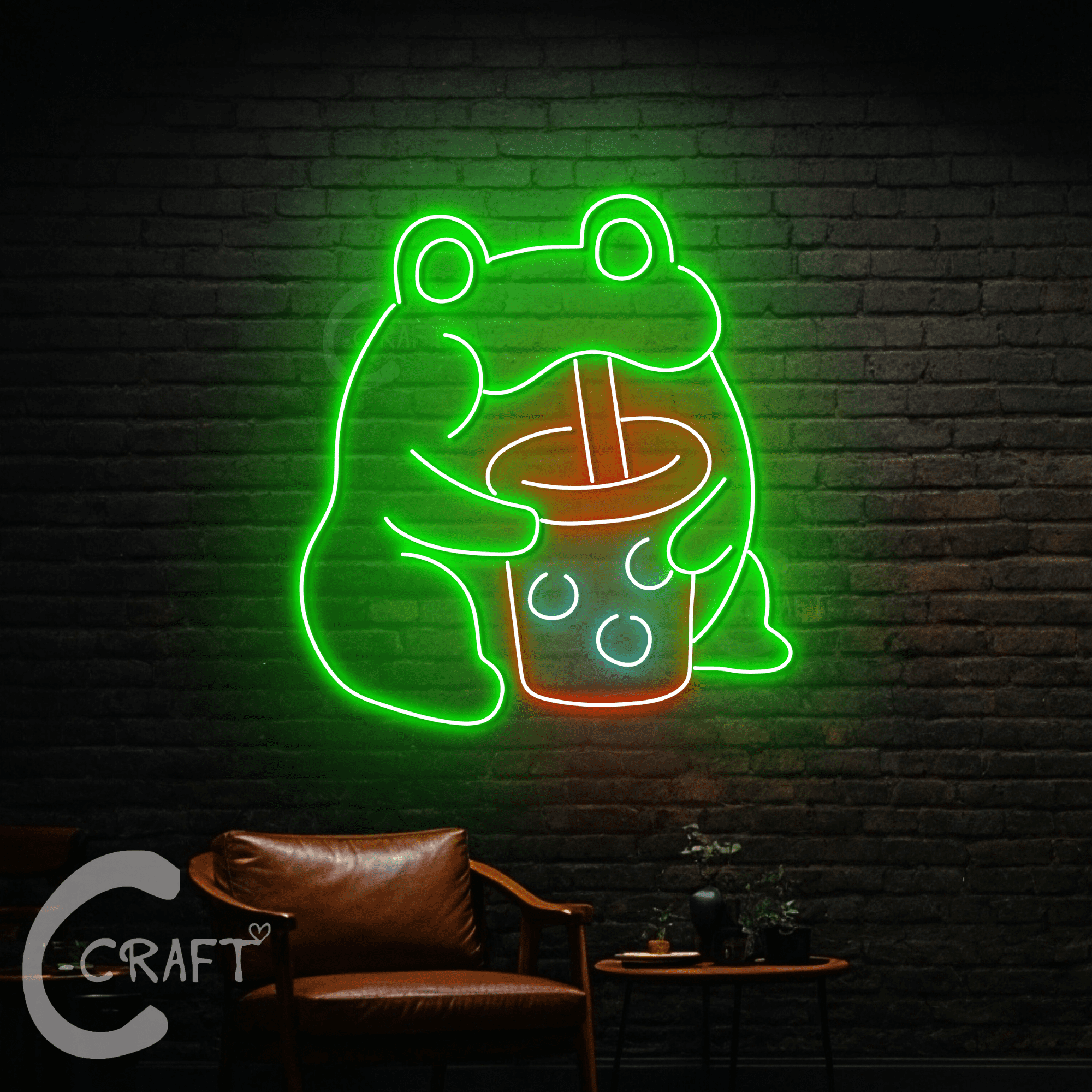 C-CRAFT Frog Drink Boba Neon Light Led Sign 27 inch for Boba Tea Shop ...