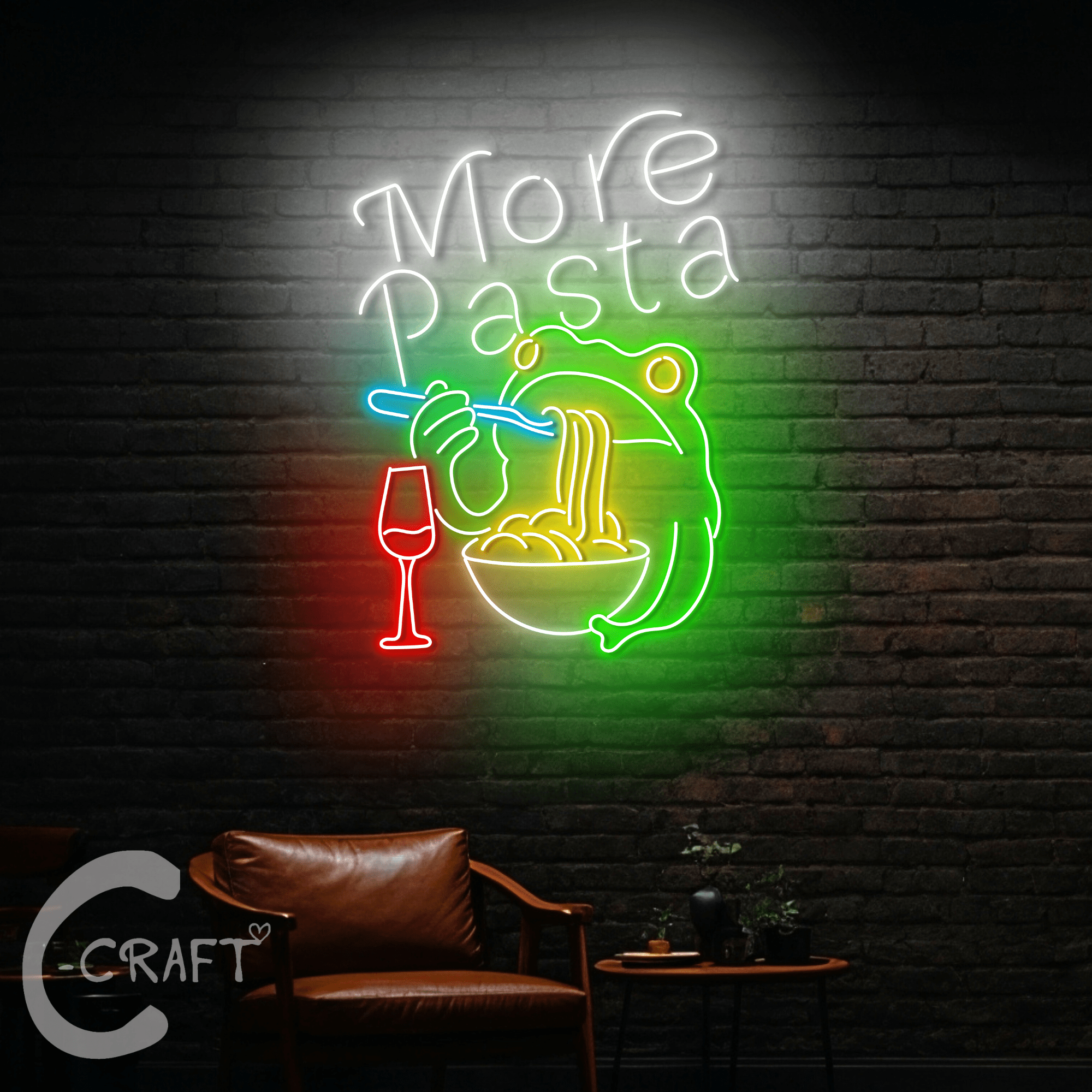 C-CRAFT Frog Eat Pasta Neon Led Light Up 27 inch for Italian Pasta ...