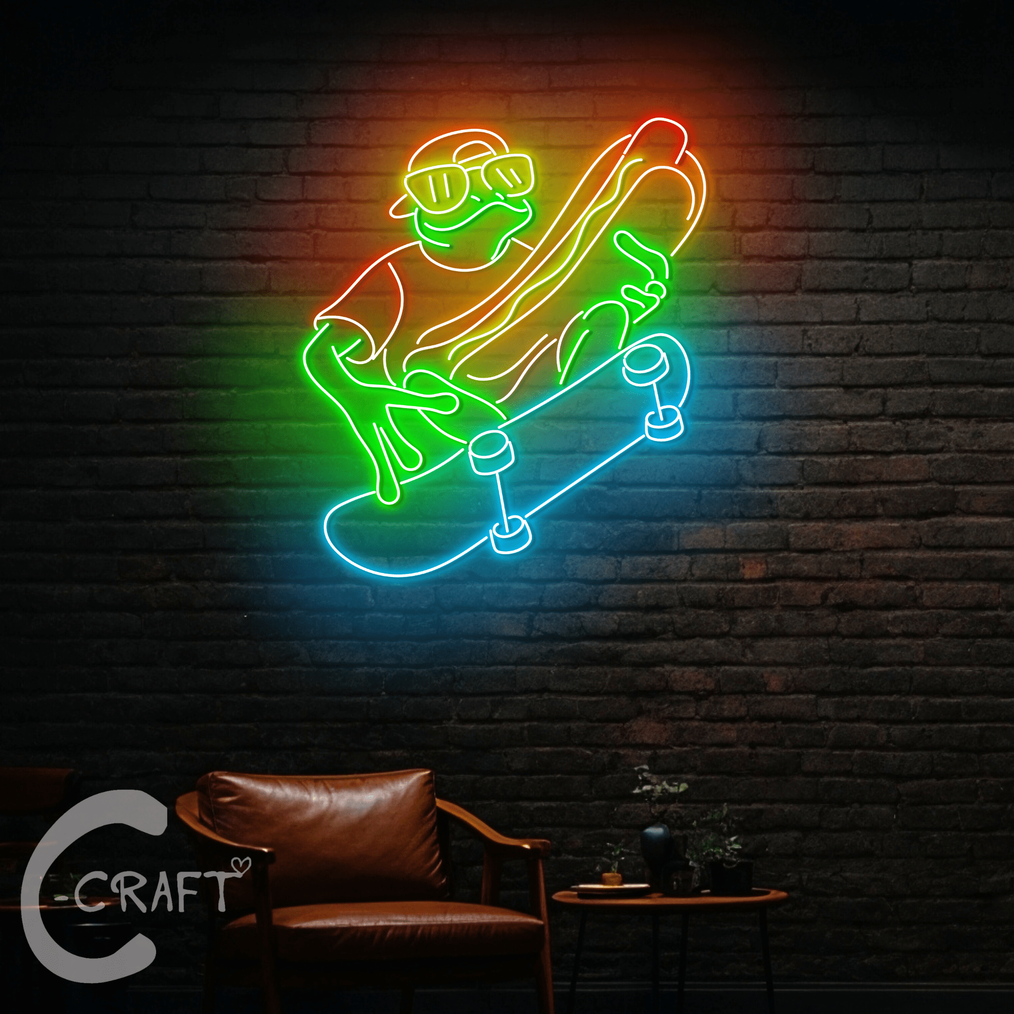 C-CRAFT Frog Hot Dog Skateboard Neon Led Light Sign 40 inch for Hot Dog ...