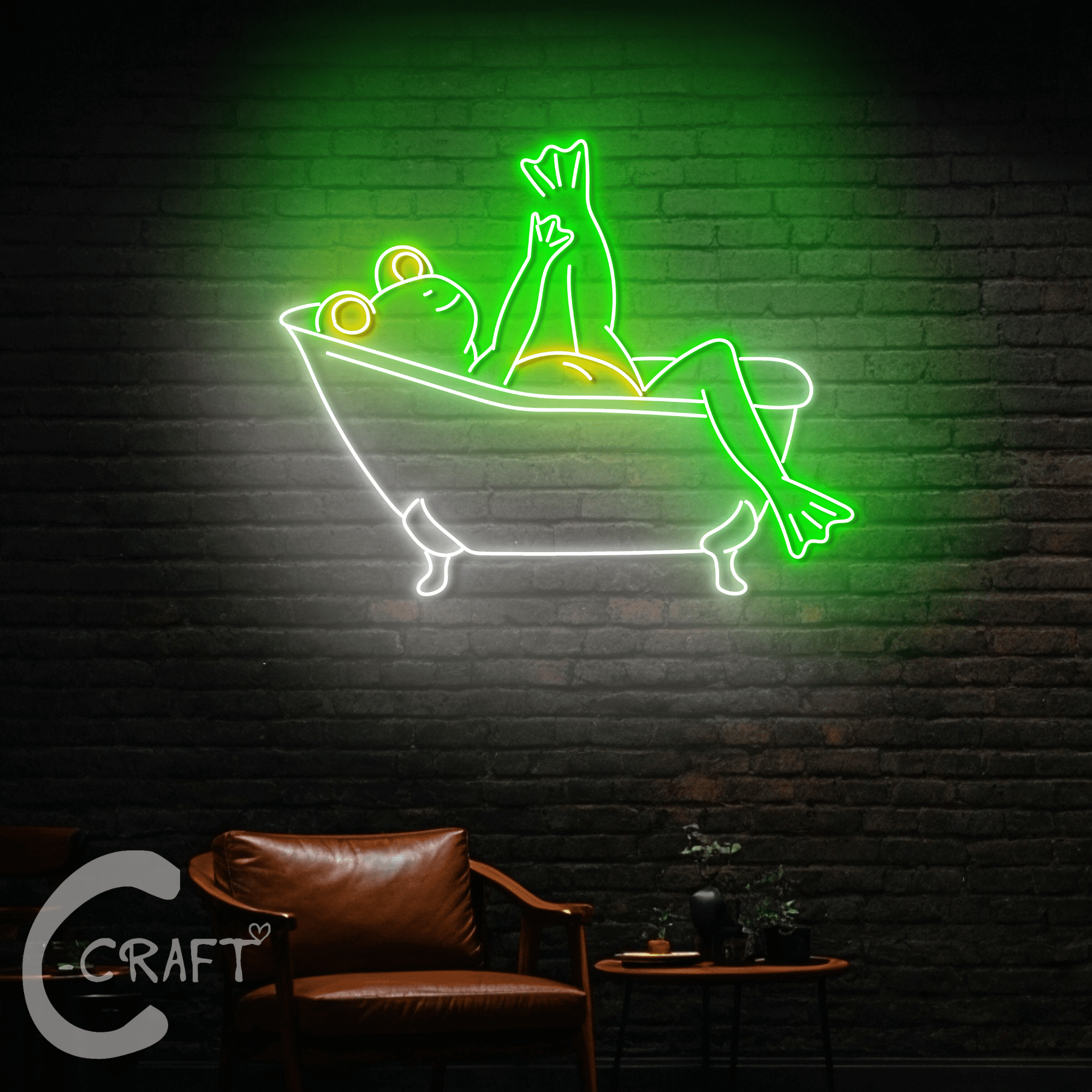 C-CRAFT Frog In Bath Tub Neon Led Light Up 35 inch for Bathroom Toilet ...