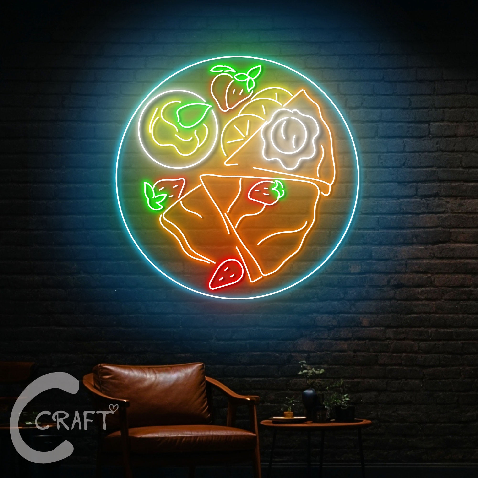 C-CRAFT Fruit Crepes Plate Neon Led Light Up 30 inch for French Crepes ...