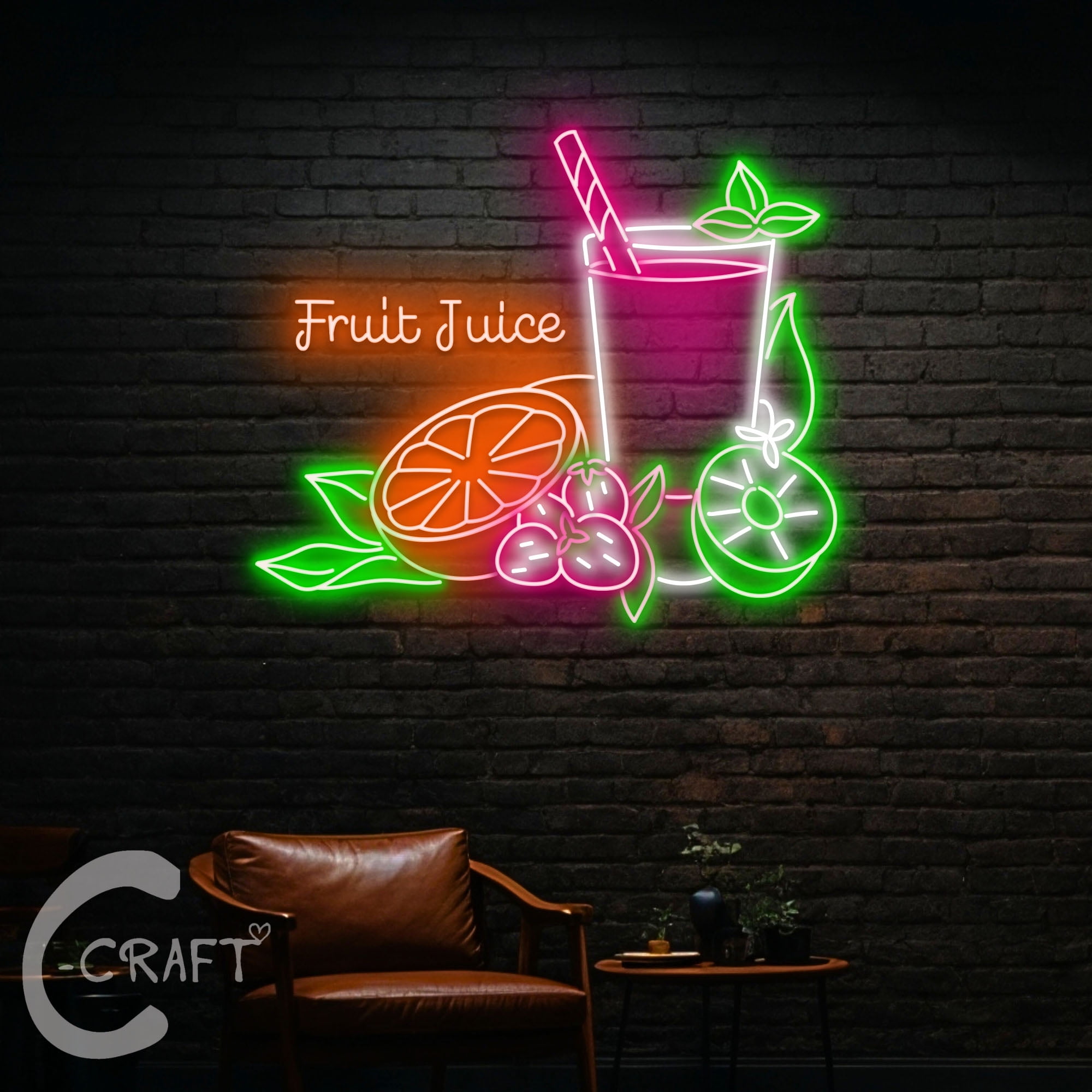 C-CRAFT Fruit Juice Neon Sign LED Light 27 inch for Juice Drink Bar ...