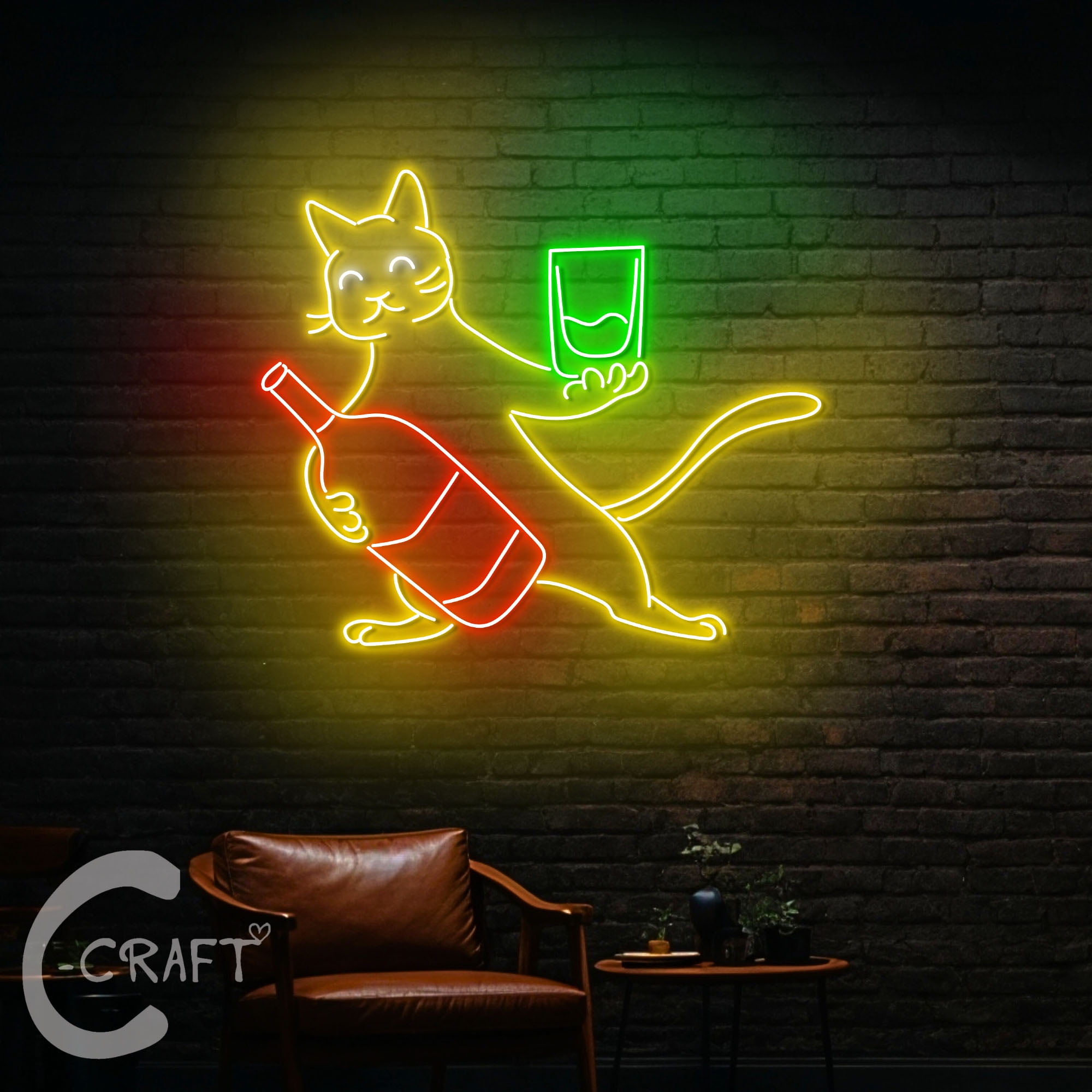 C-CRAFT Funny Cat Beer Neon Led Light Up 35 inch for Beer Club Bar Pub ...