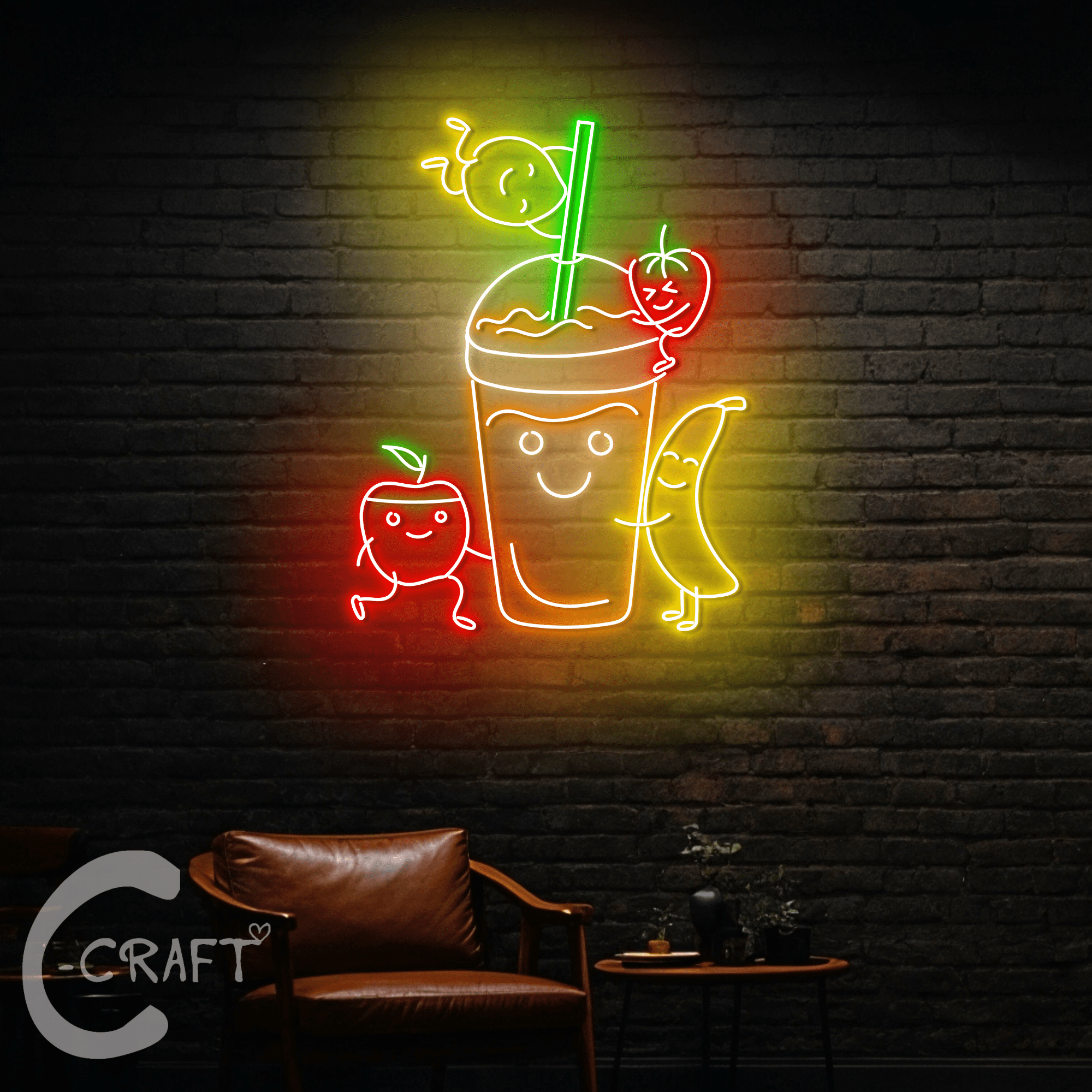 C-CRAFT Funny Fruit Smoothie Neon Sign LED Light 33 inch for Smoothie ...