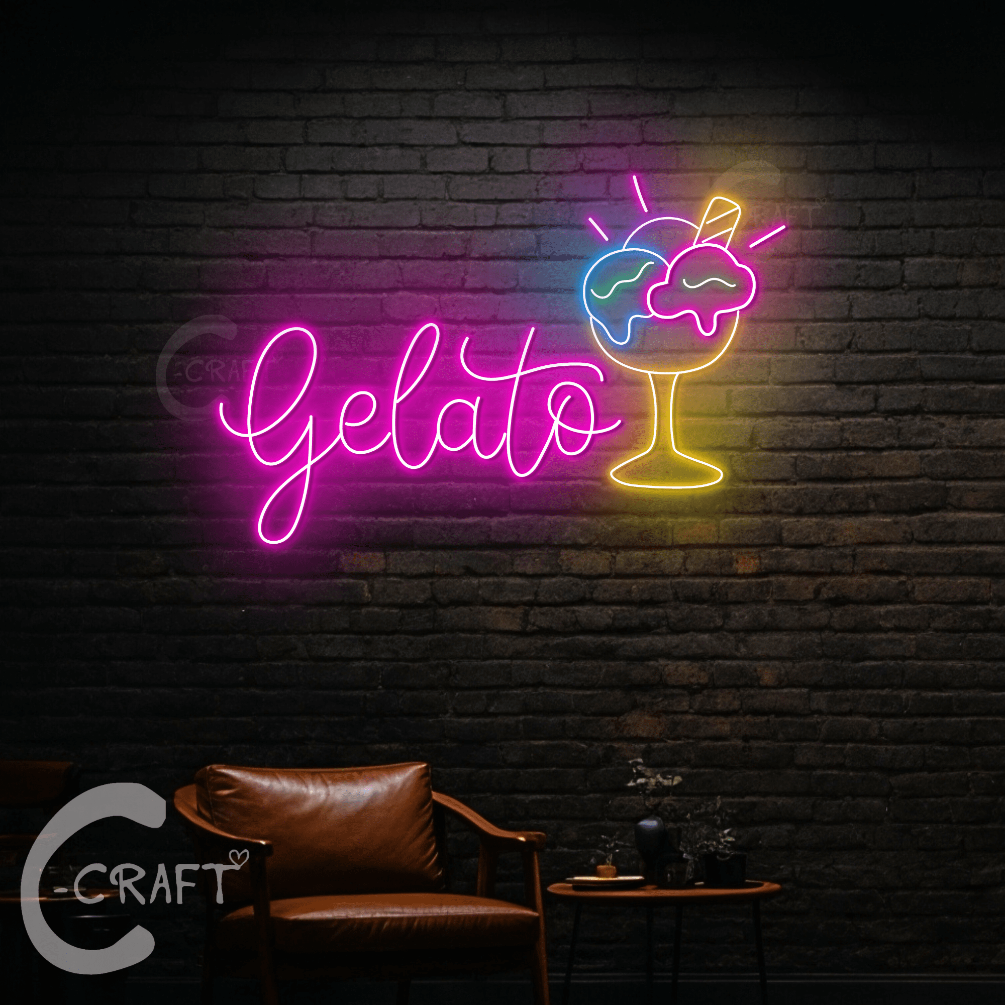C-CRAFT Gelato Neon Sign Led Light Up 33 inch for Ice Cream Store Wall ...