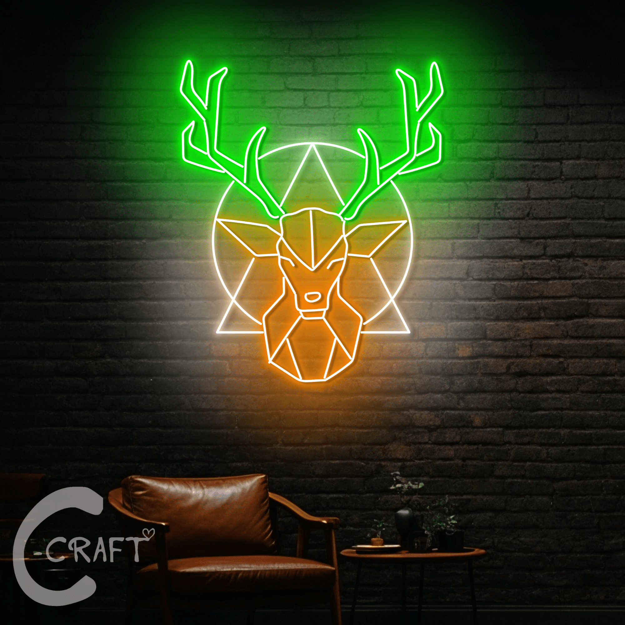 C-CRAFT Geometric Deer Neon Sign LED Light 33 inch for Deer Hunter Home ...