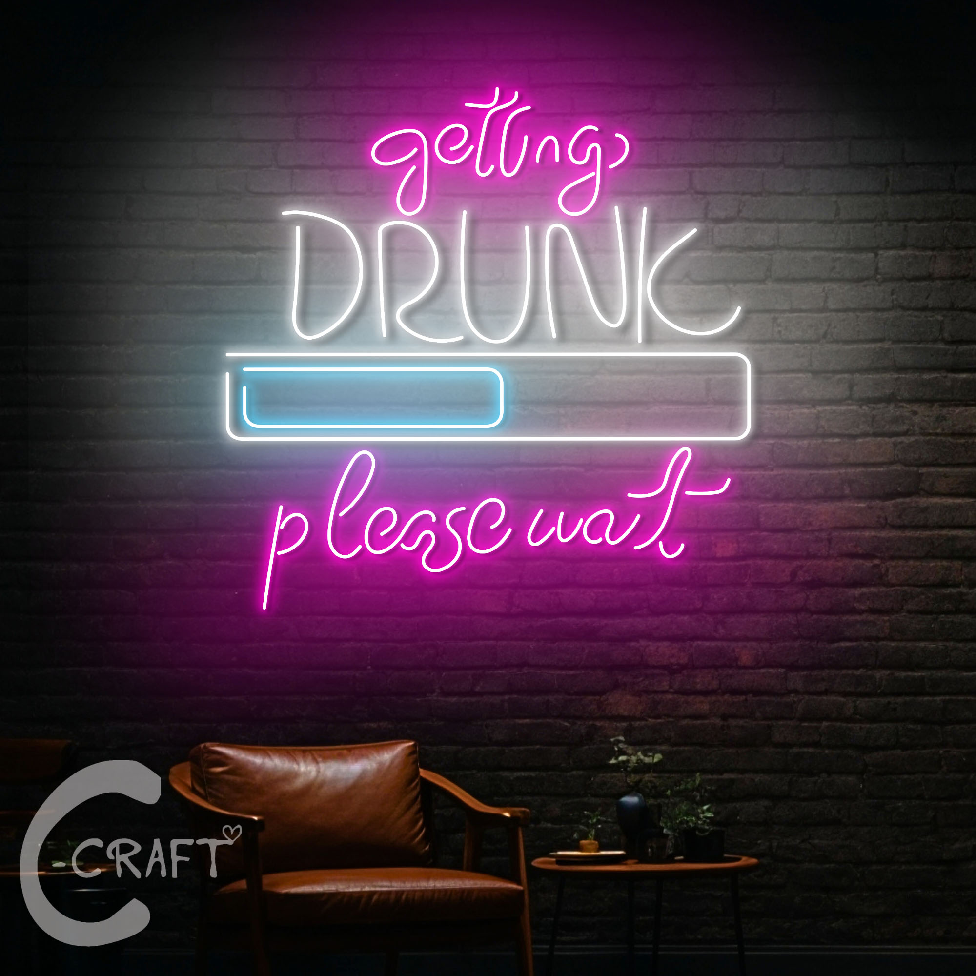 C-CRAFT Getting Drunk Please Wait Neon Sign LED Light 33 inch for Beer ...