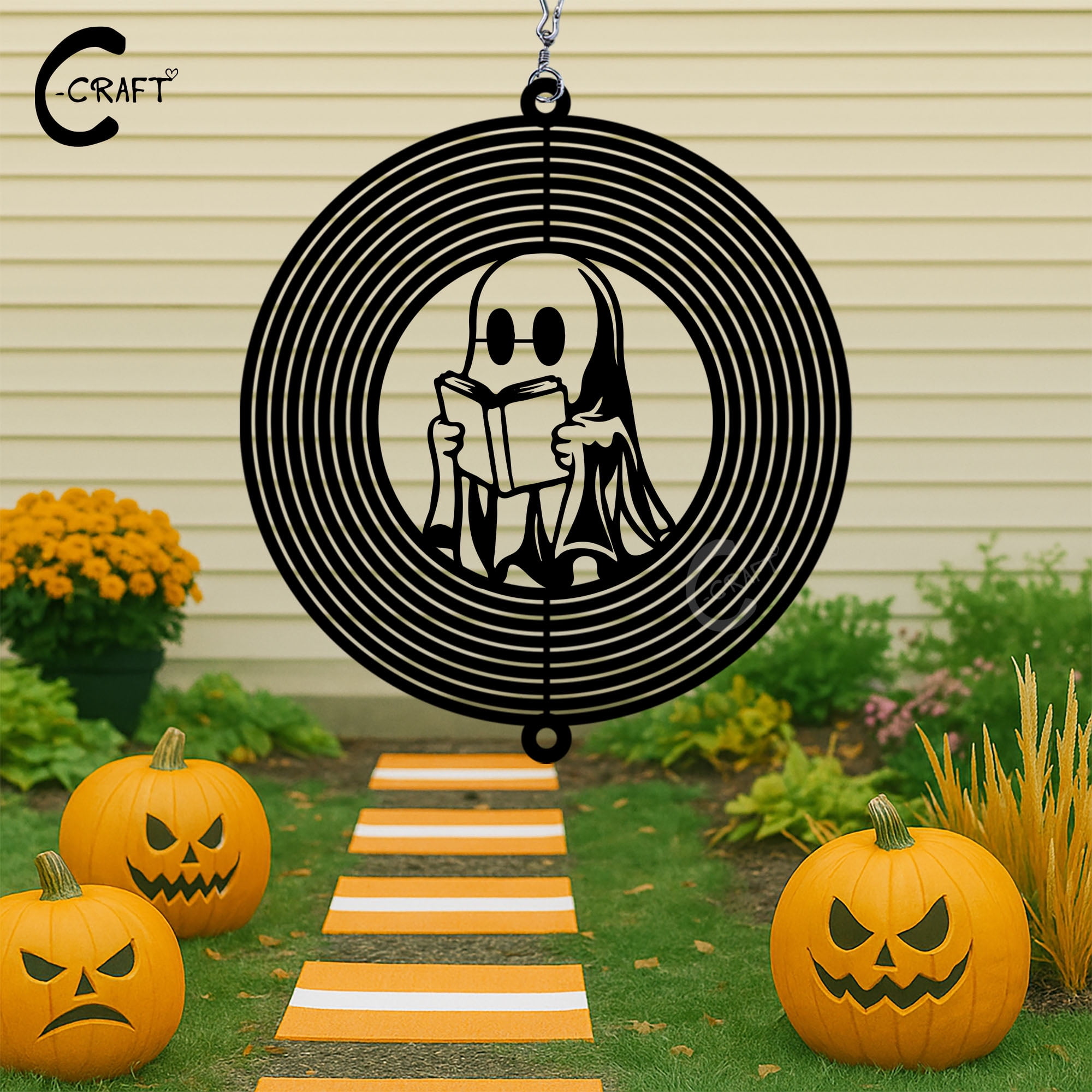 C-CRAFT Ghost Reading Wind Spinner 18 Inches, Outdoor Yard Art Hanging ...