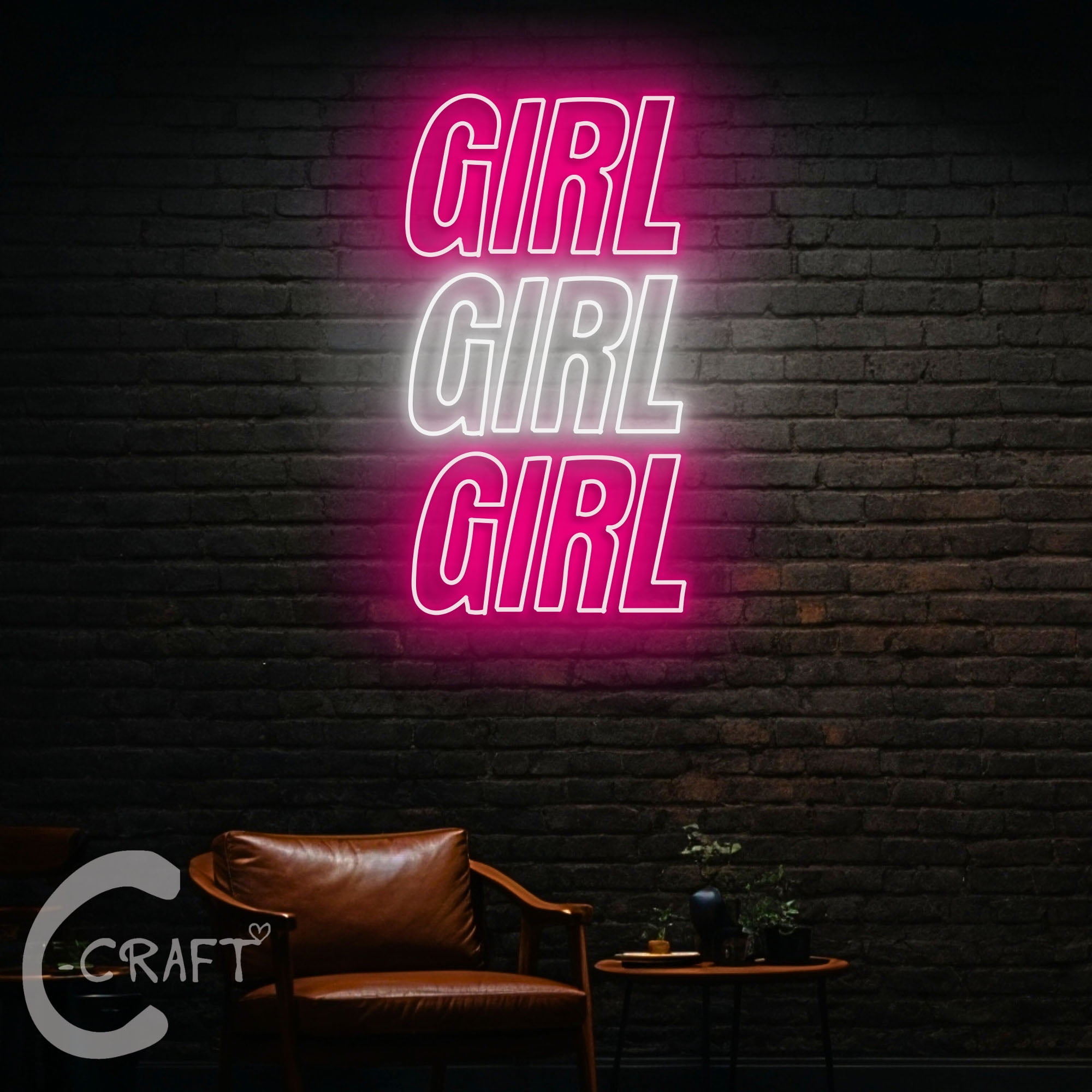C-CRAFT Girl Girl Girl Neon Sign LED Light 20 inch for Girl Room Party ...