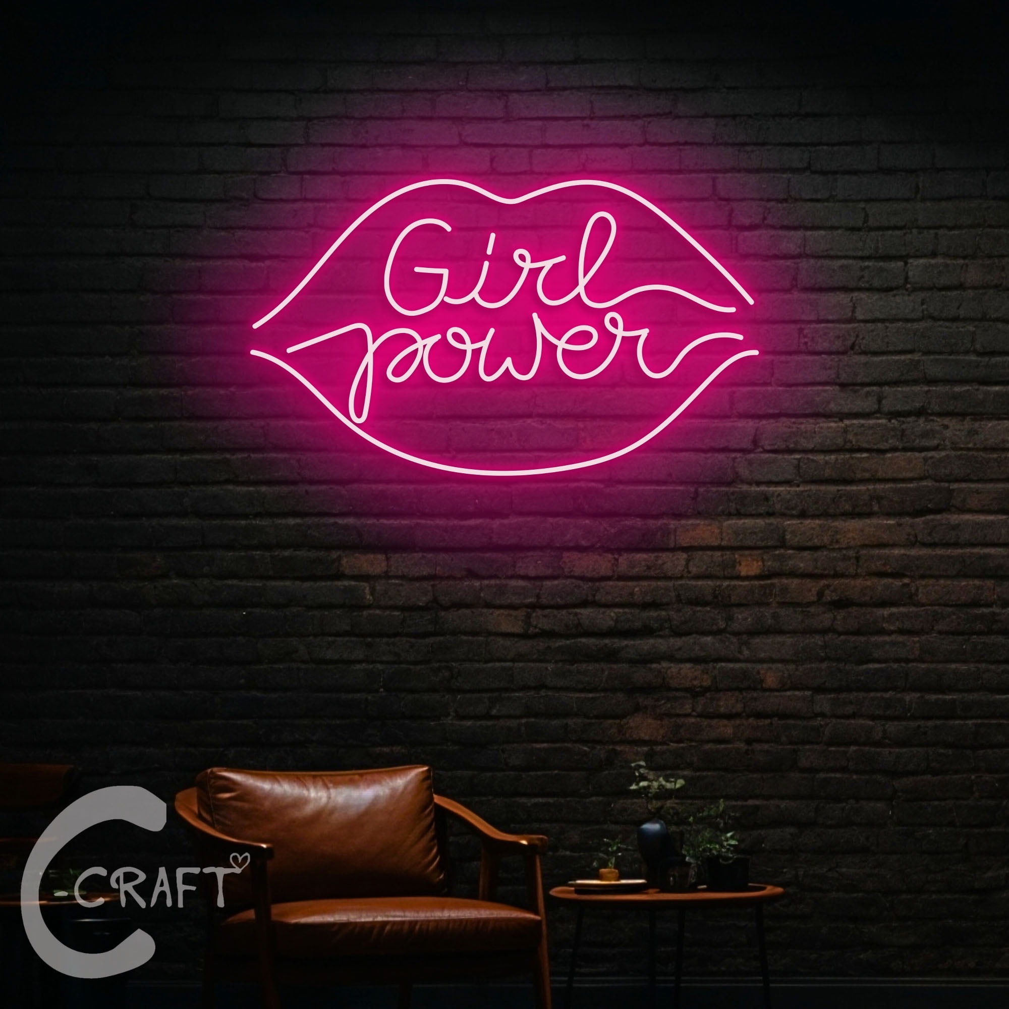 C-CRAFT Girl Power Lips Neon Sign LED Light 27 inch for Women's Day ...