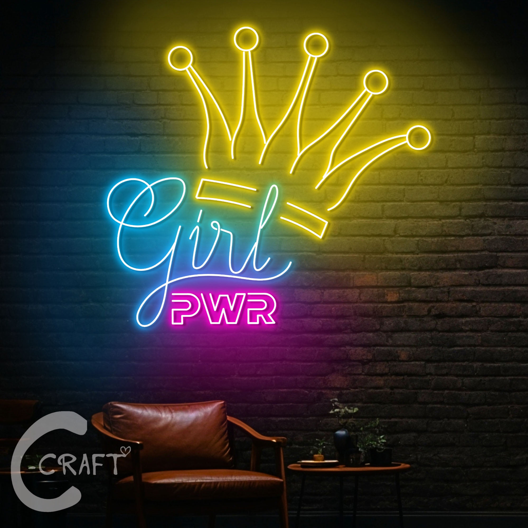 C-CRAFT Girl Power Neon Sign LED Light 25 inch for Girl Club Women's ...