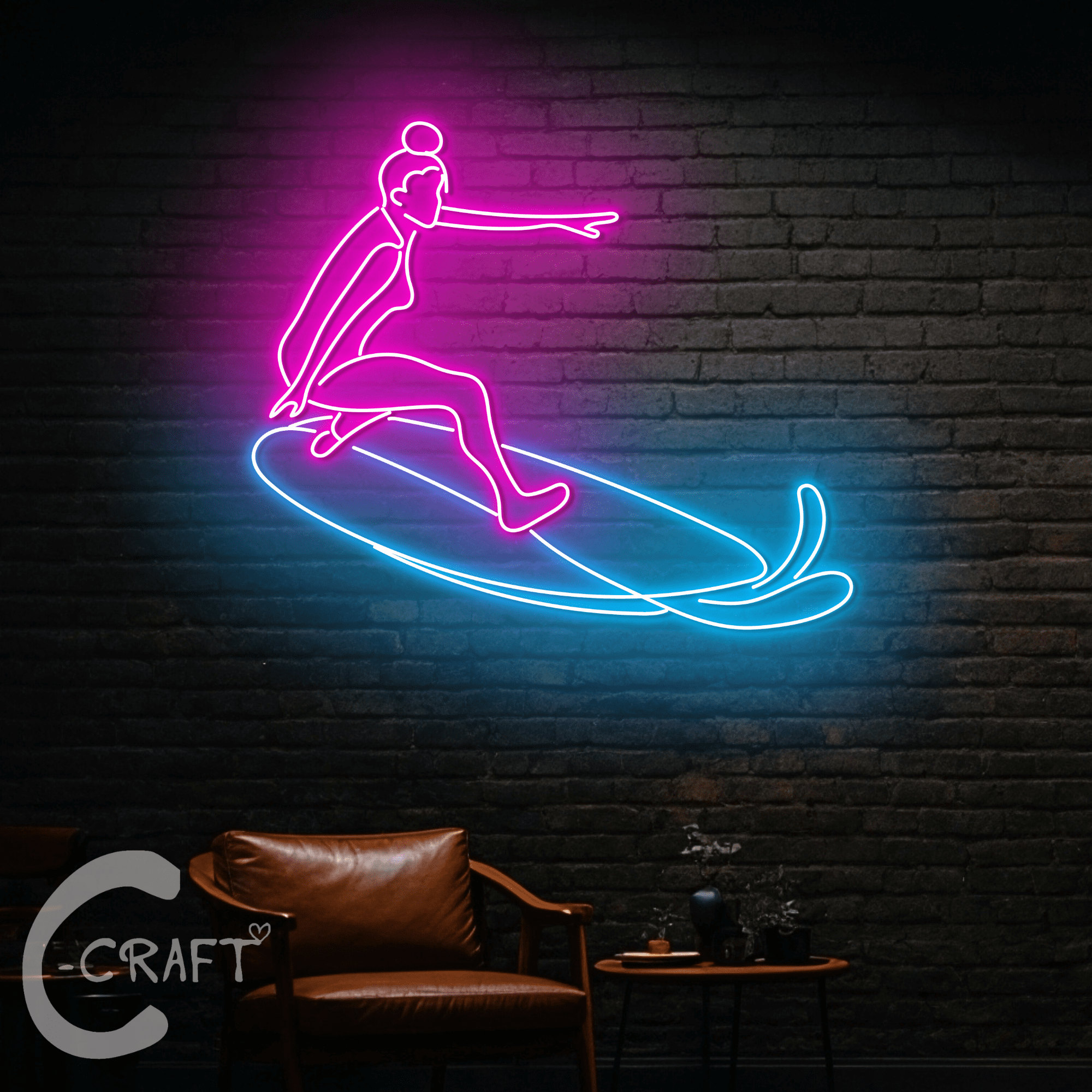 C-CRAFT Girl Surfing Neon Sign LED Light 38 inch for Surf Store Decor ...