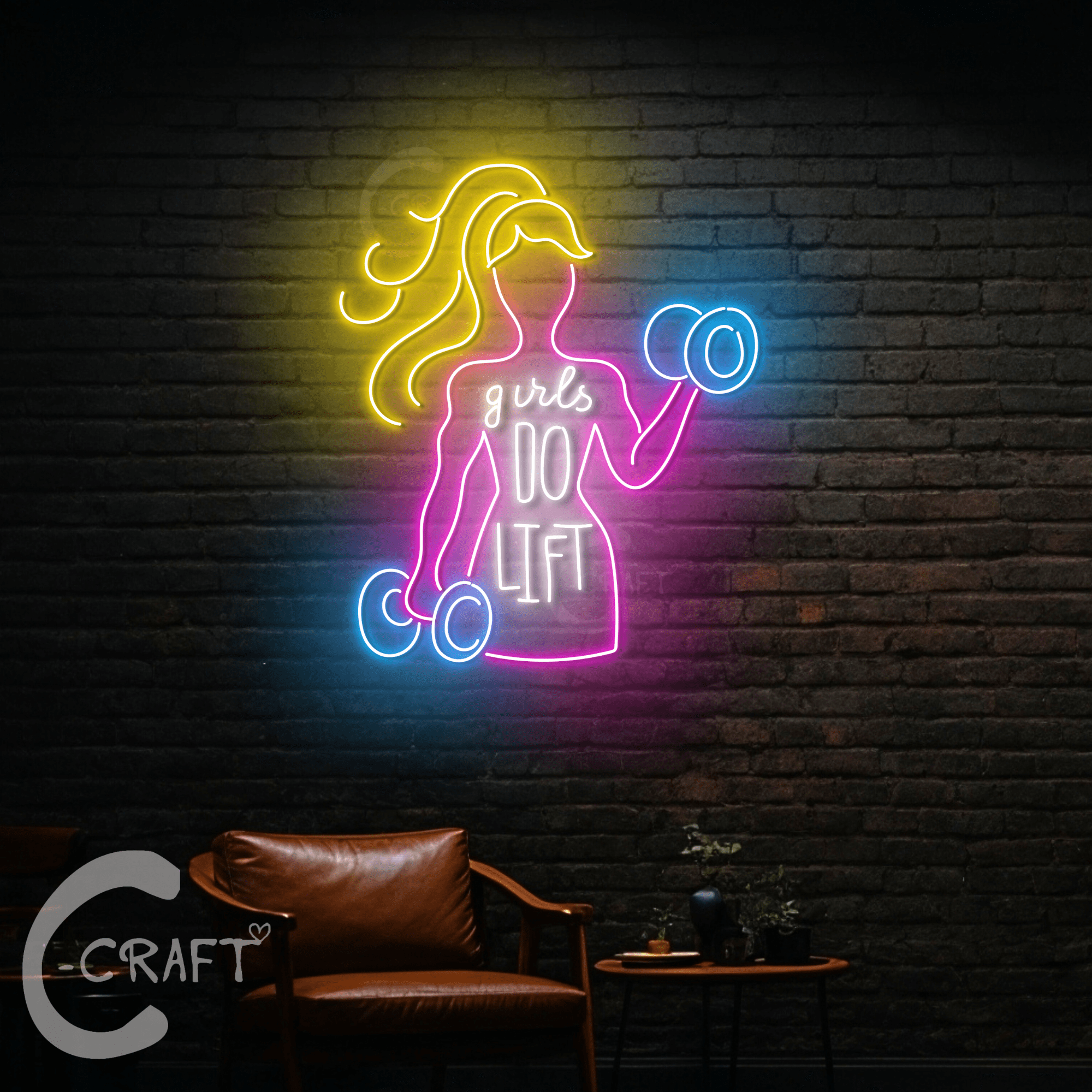 C-CRAFT Girls Do Lift Neon Sign Led Light Up 27 inch for Fitness Club ...