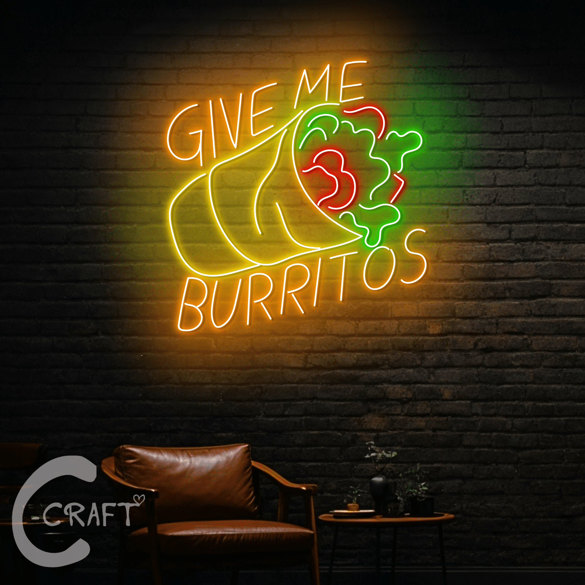 C-CRAFT Give Me Burritos Neon Led Light Up 27 inch for Mexican Burrito ...