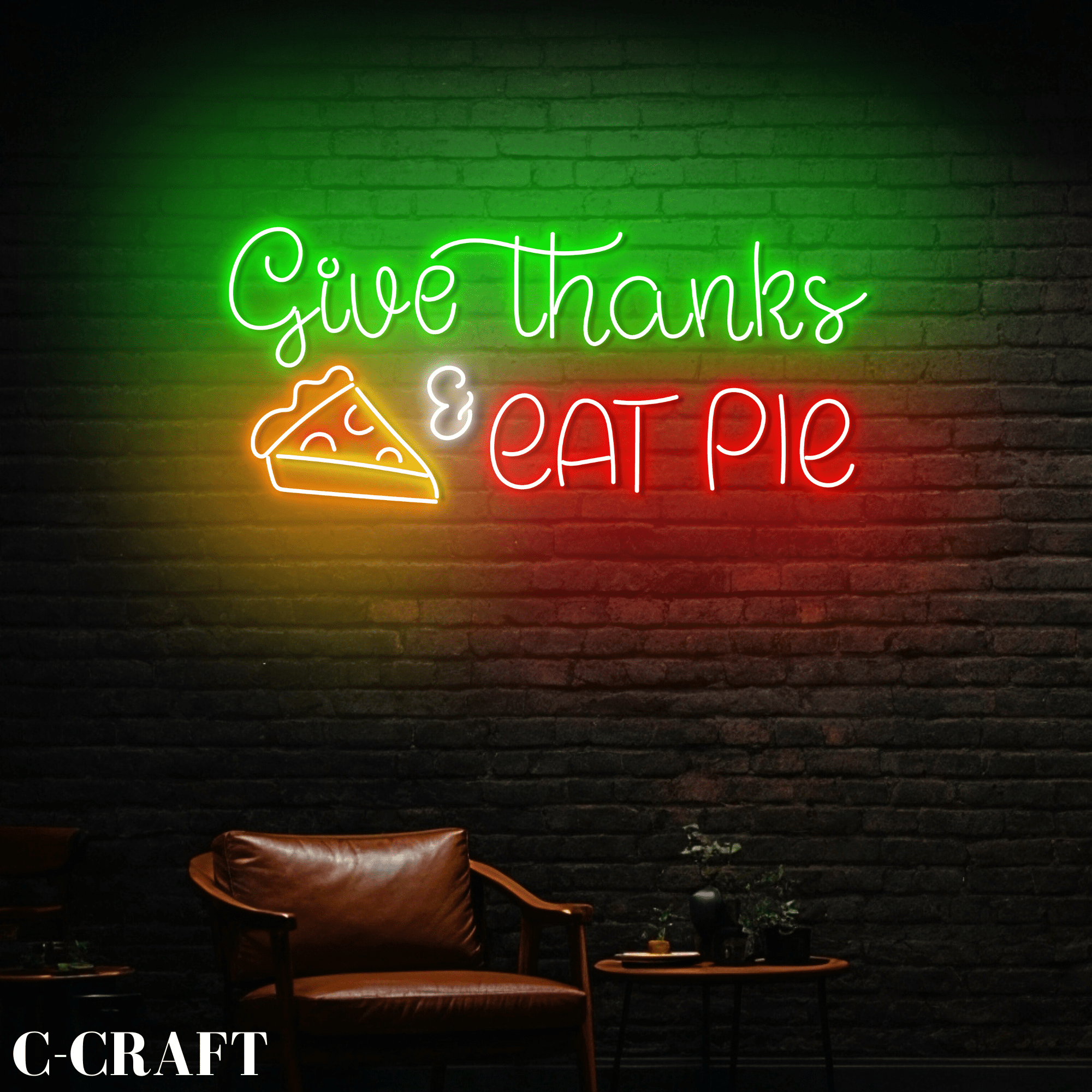 C-CRAFT Give Thanks & Eat Pie Thanksgiving Neon Led Light Wall Art for ...
