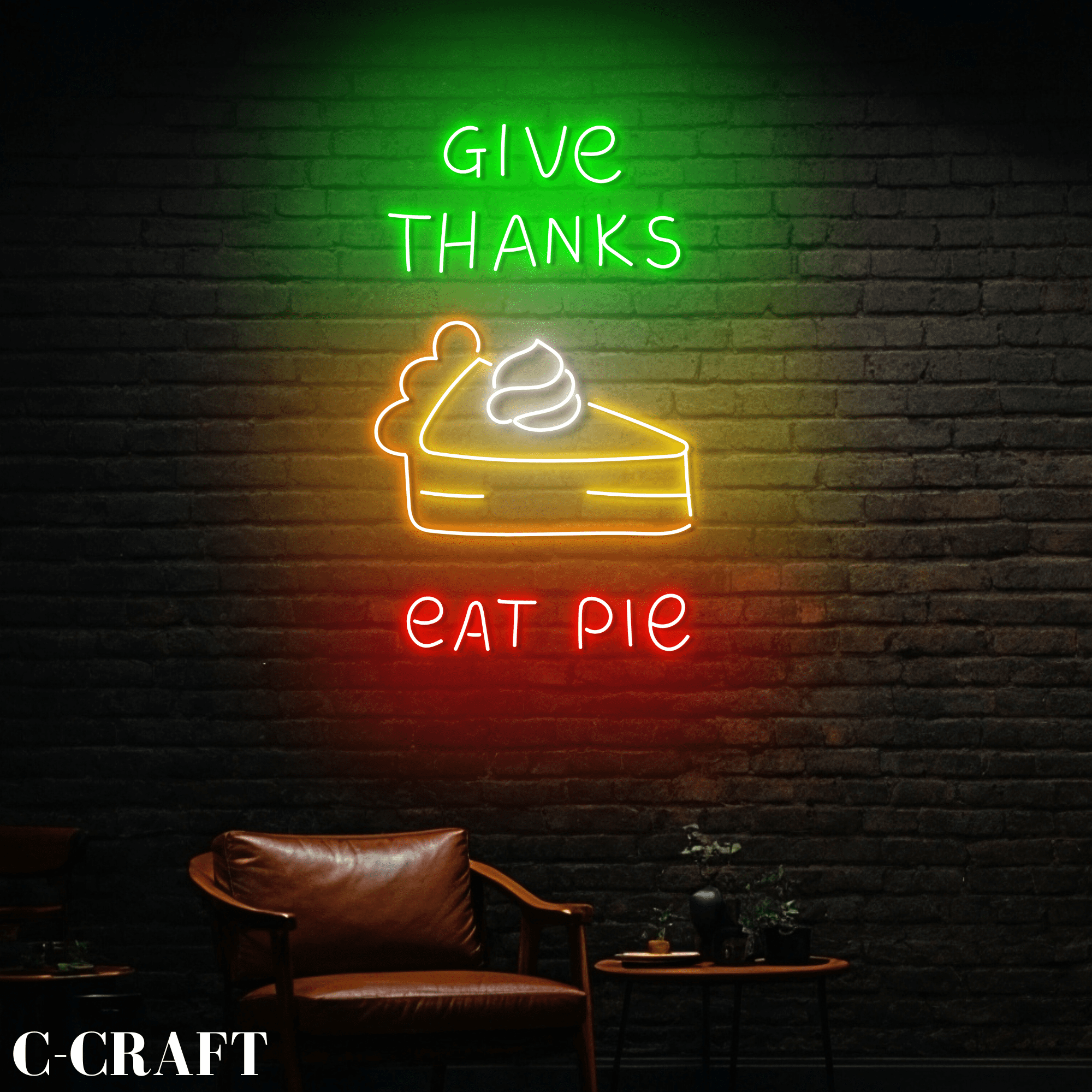 C-CRAFT Give Thanks Eat Pie Thanksgiving Neon Led Light Wall Art for ...